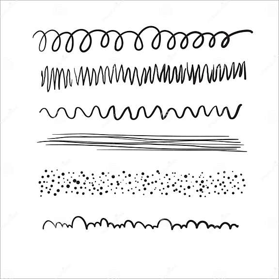 Scribble Lines Set. Zigzag, Wavy, Straight, Spiral Lines Stock ...