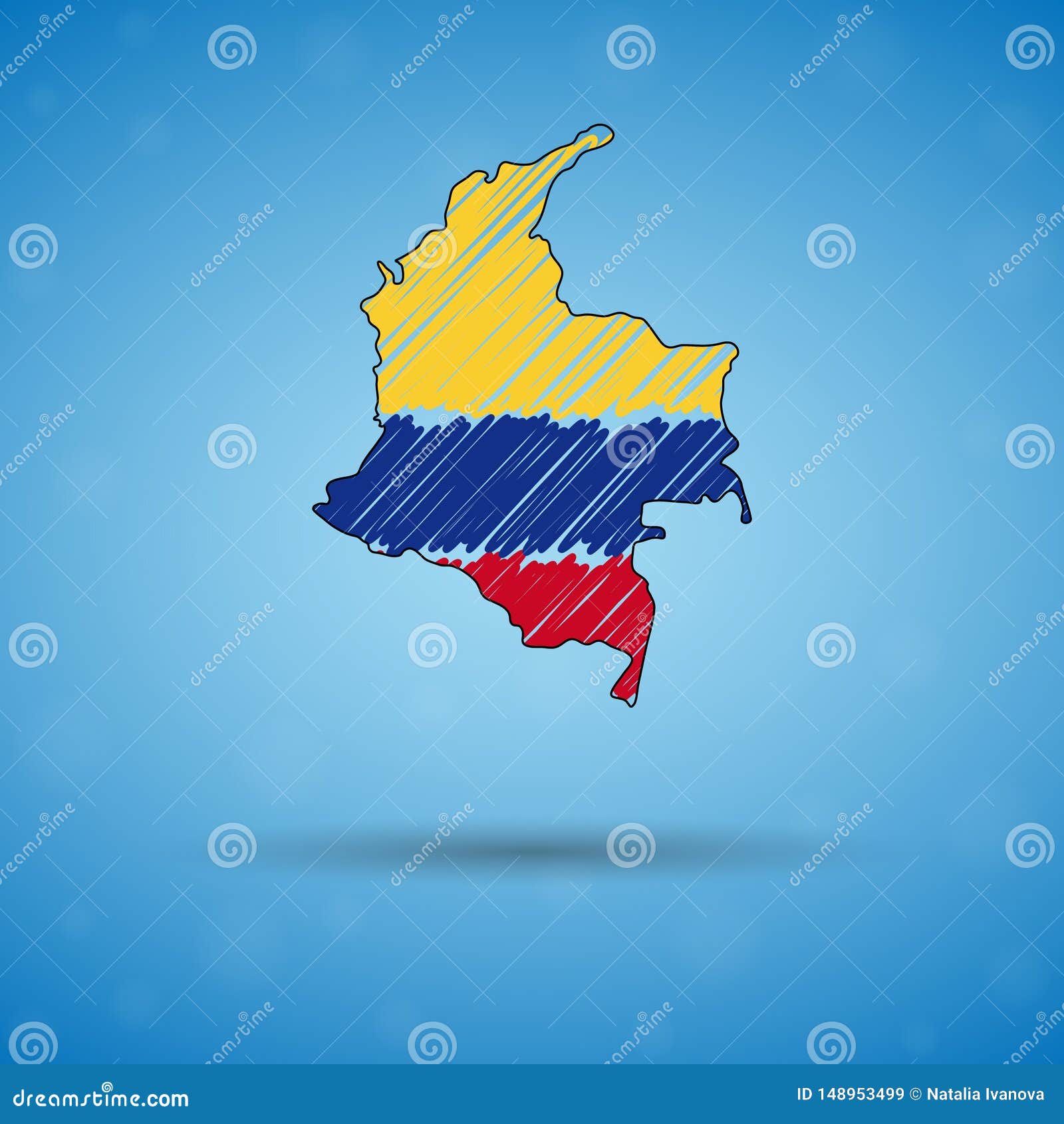 Scribble Map of Colombia. Sketch Country Map for Infographic, Brochures ...