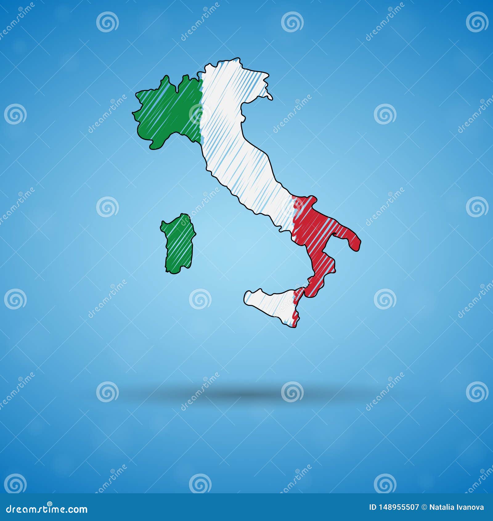 Scribble Map of Italy. Sketch Country Map for Infographic, Brochures and Presentations, Stylized ...