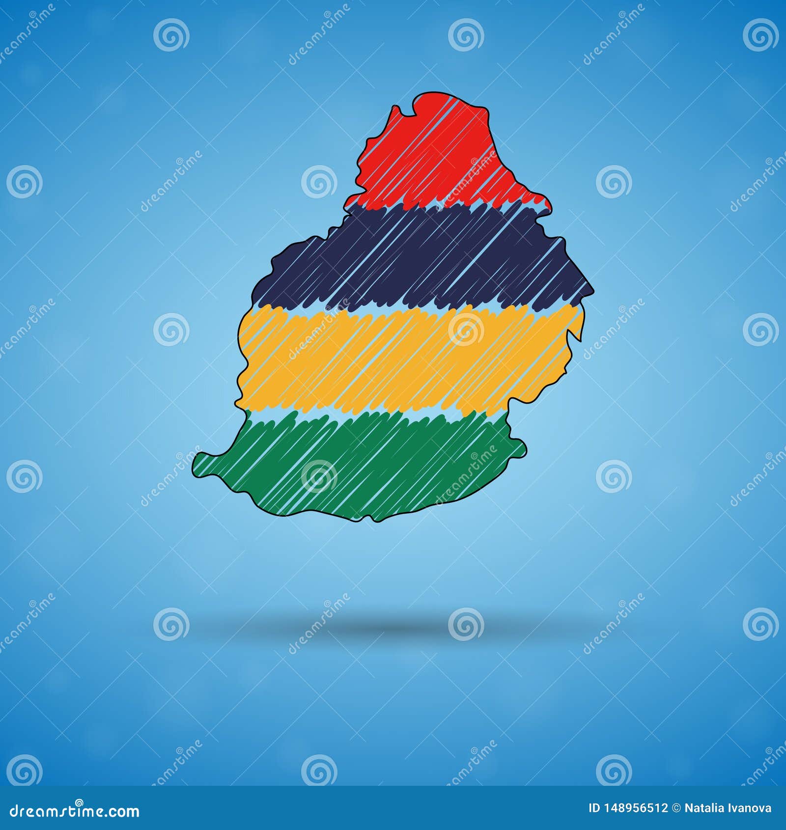 Mauritius Sketch Scribble Vector Map Drawn On Checkered School Notebook ...