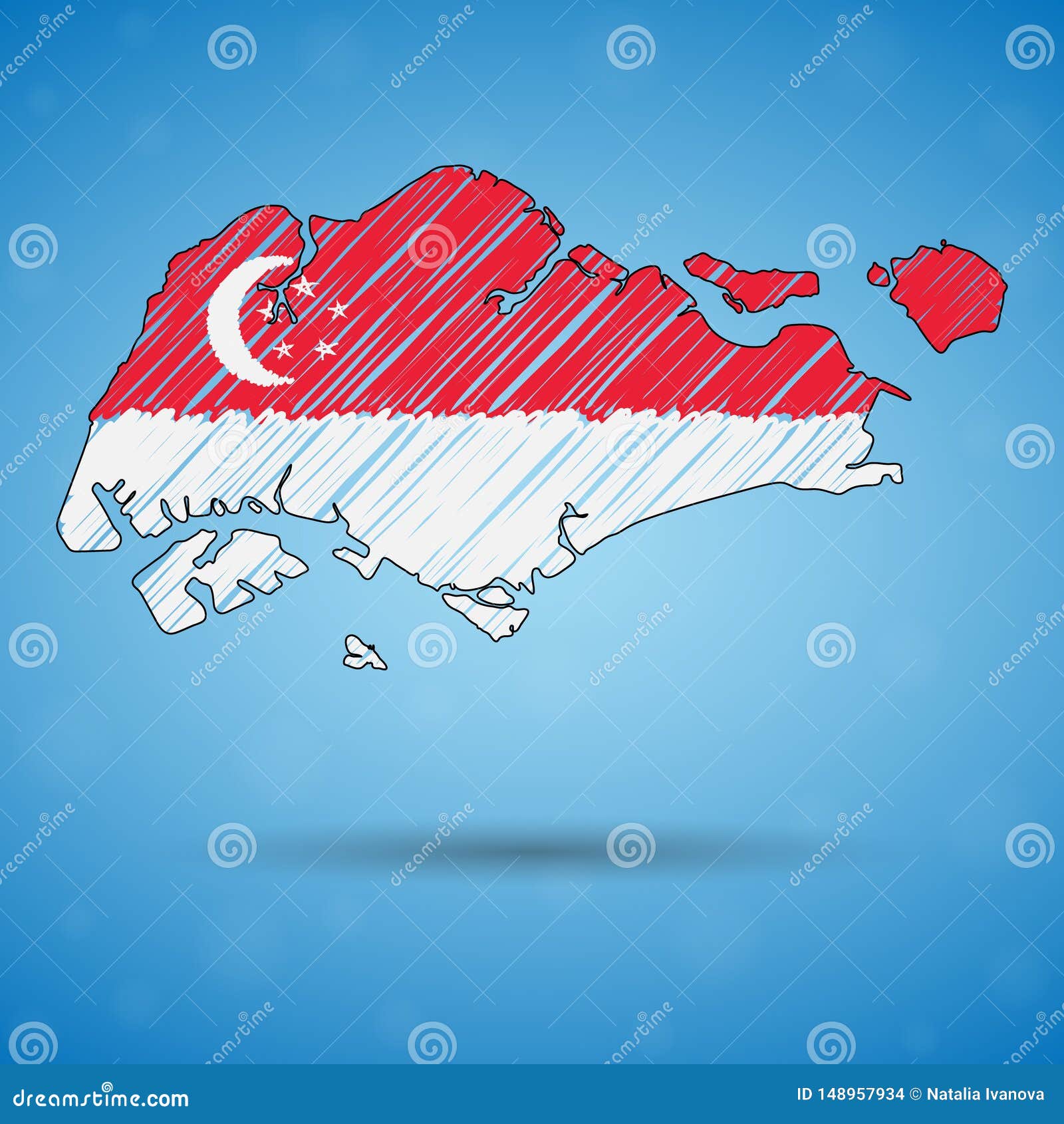 Scribble Map of Singapore. Sketch Country Map for Infographic, Brochures and Presentations ...