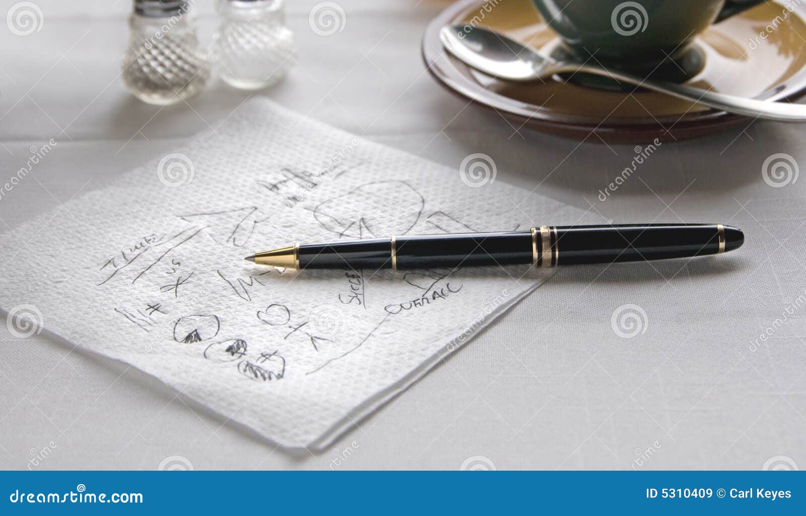 Scribble on Napkin at Table with Pen Stock Image - Image of business ...