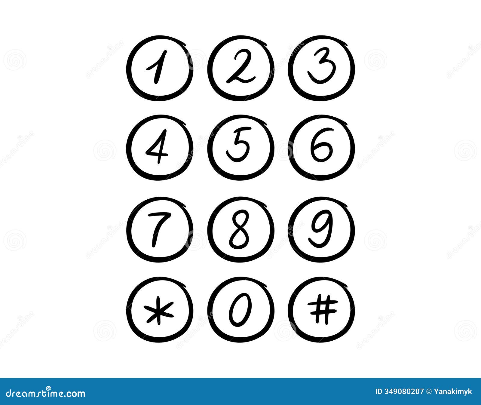 Scribble Numbers in Circle Hand Drawn Font. Numbers Doodle Black ...