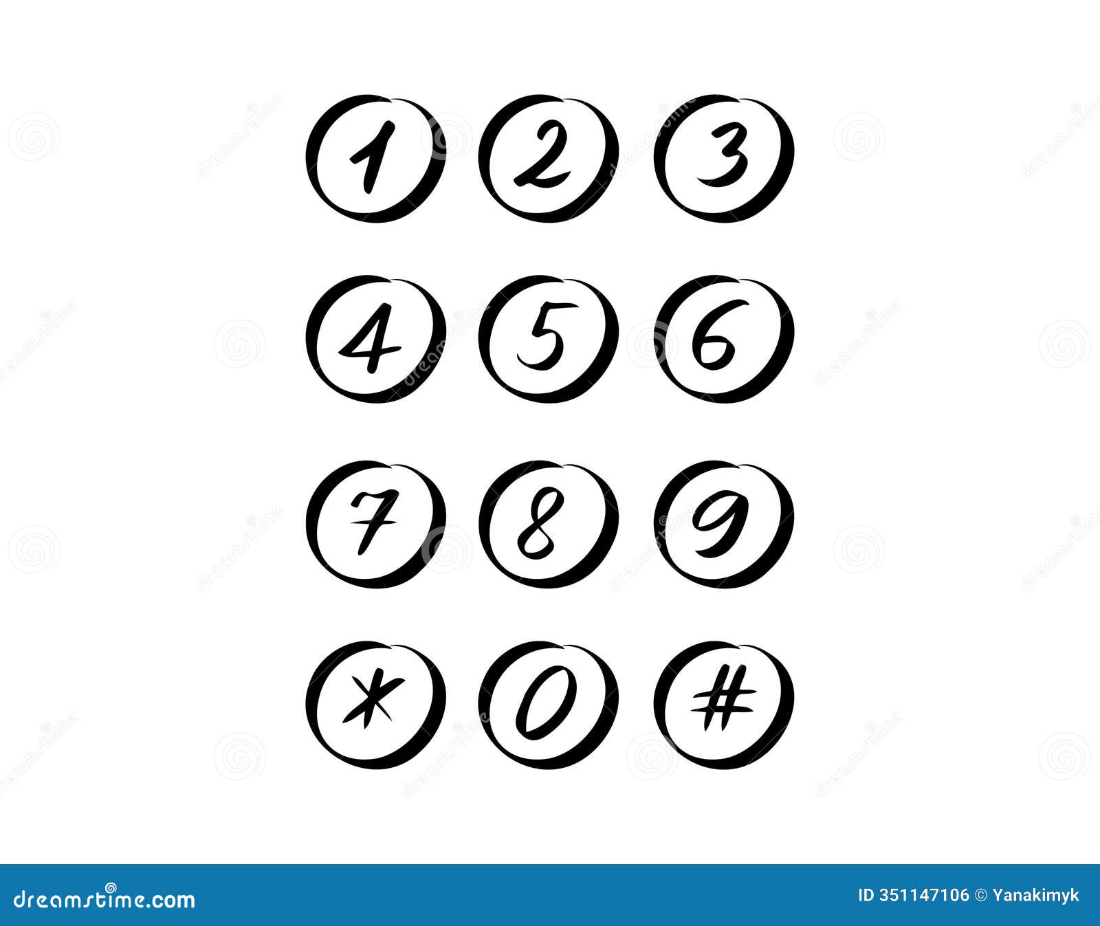 Scribble Numbers in Circle Hand Drawn Font. Numbers Doodle Black ...