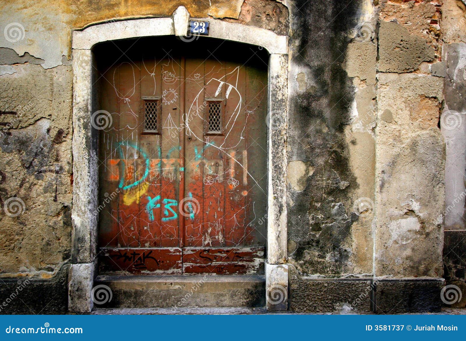 Scribble on old doors stock image. Image of broken, apartments - 3581737