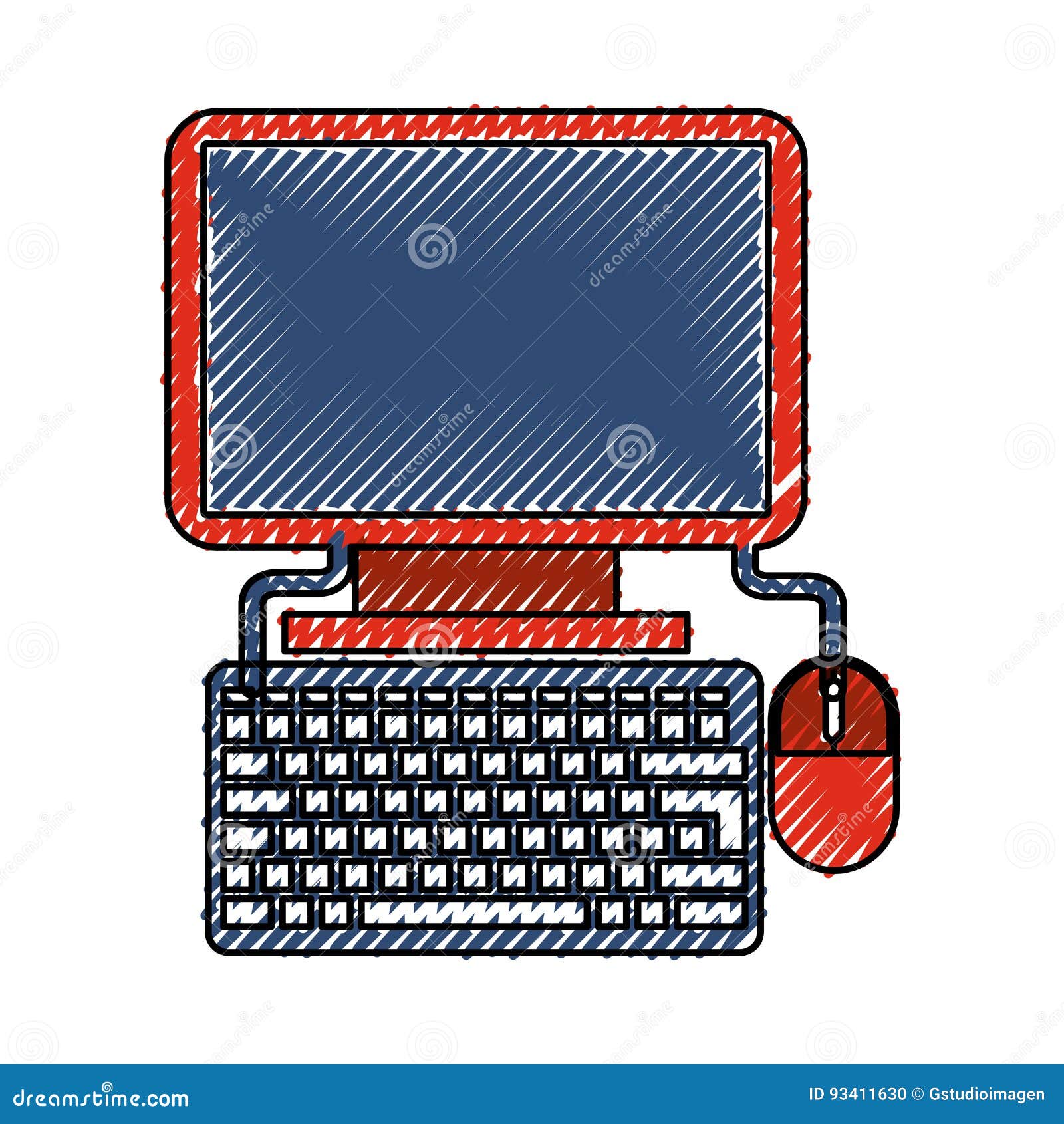 Scribble pc cartoon stock vector. Illustration of design - 93411630