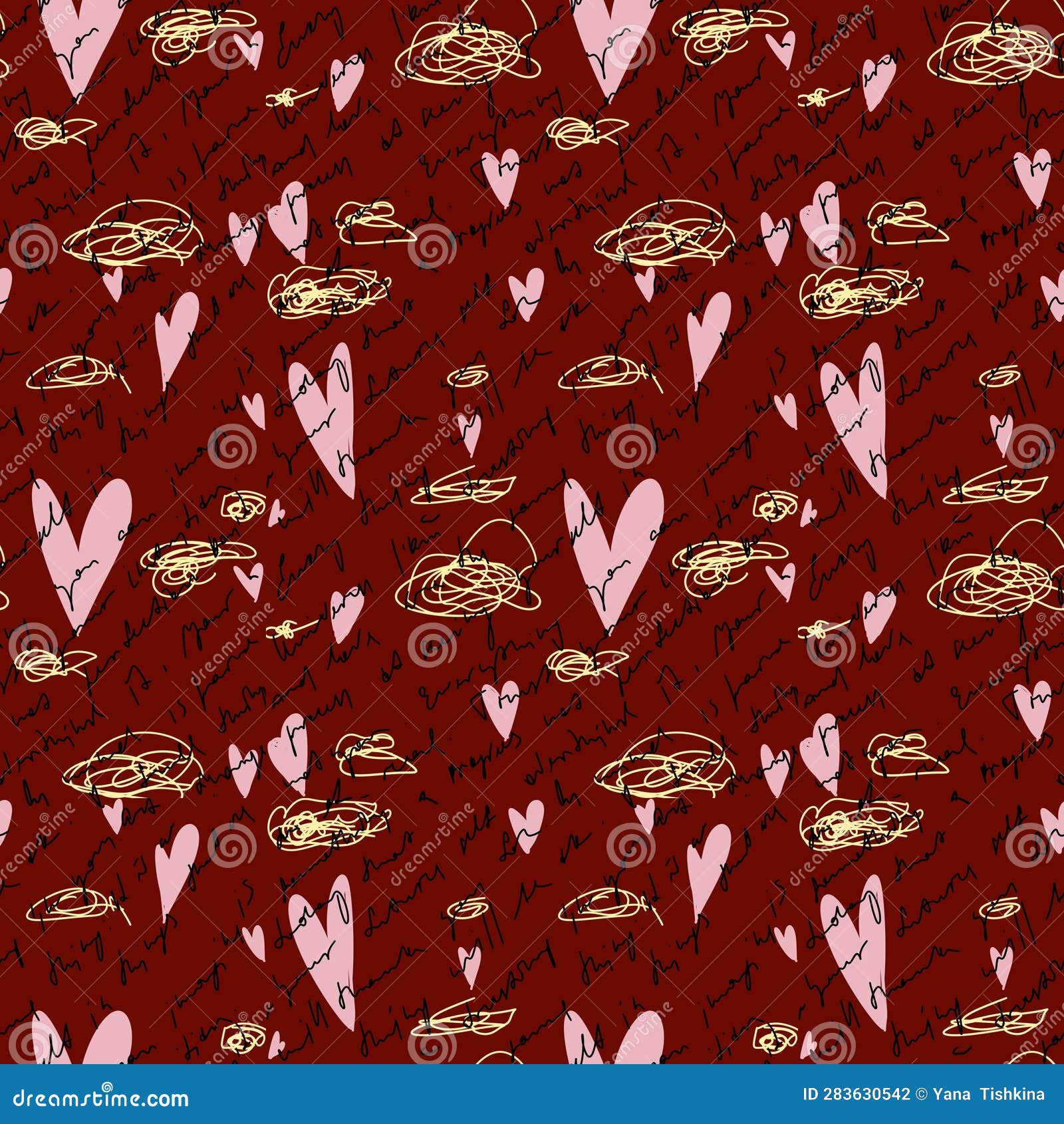 Scribble Pink Heart Hand Written Red Pattern Stock Illustration ...