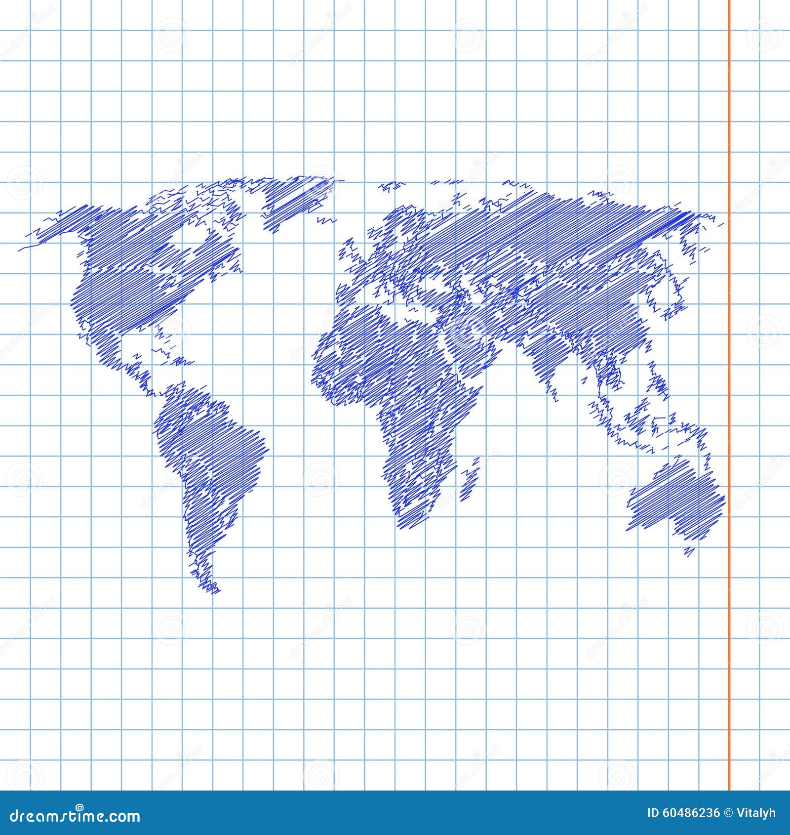 Scribble Sketchy Painted World Map on a School Notebook Sheet. Stock ...