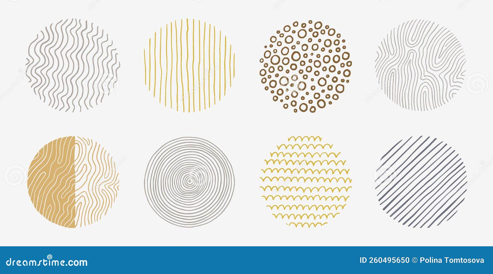 Abstract Line Pattern Circle Set. Hand Drawn Texture, Doodle Decorative ...