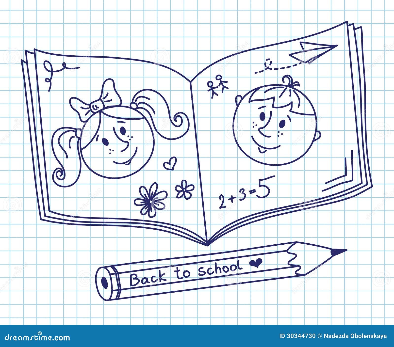 Scribble in a Writing-book. Boy and Girl Stock Vector - Illustration of ...