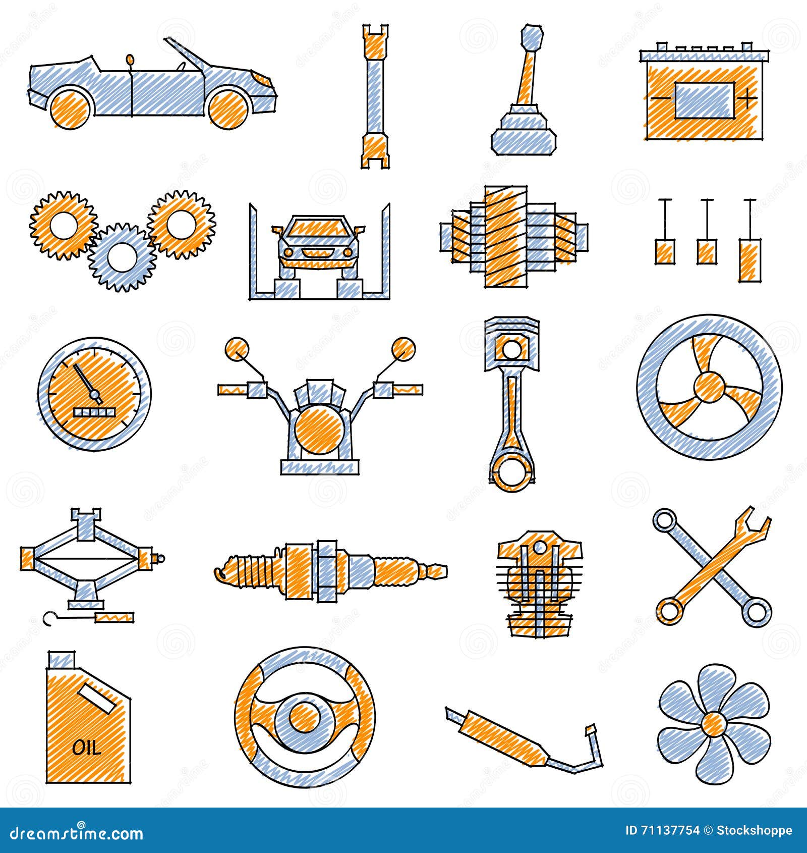 Scribbled Mechanical Icon Set Vector Illustration | CartoonDealer.com ...
