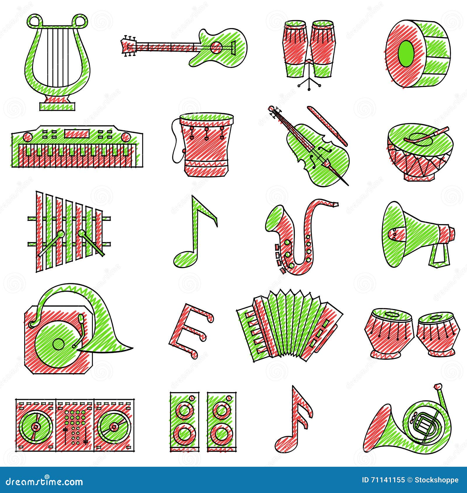 Scribbled music icon set stock vector. Illustration of melody - 71141155