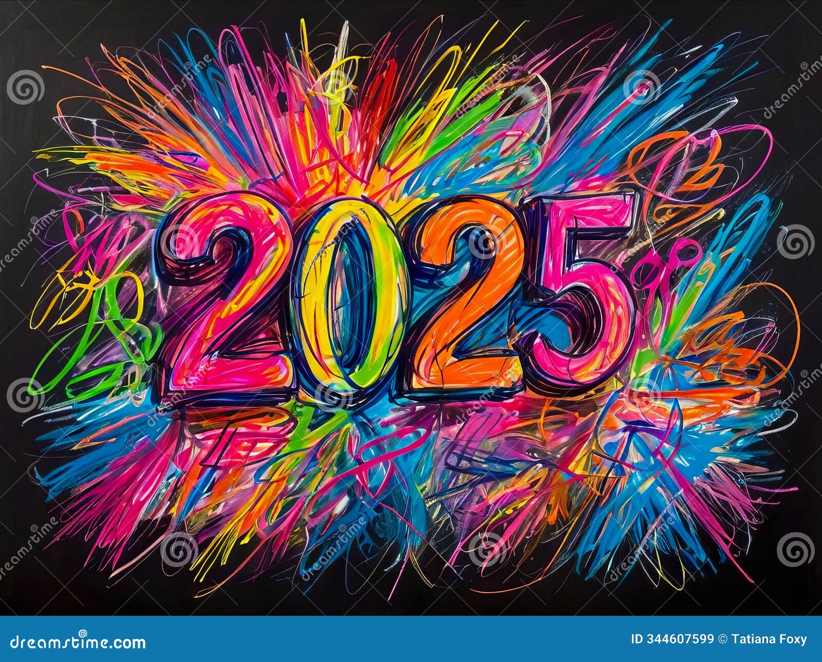2025 in Scribbles Chaotic Wax Crayon Drawing Style Stock Image - Image ...
