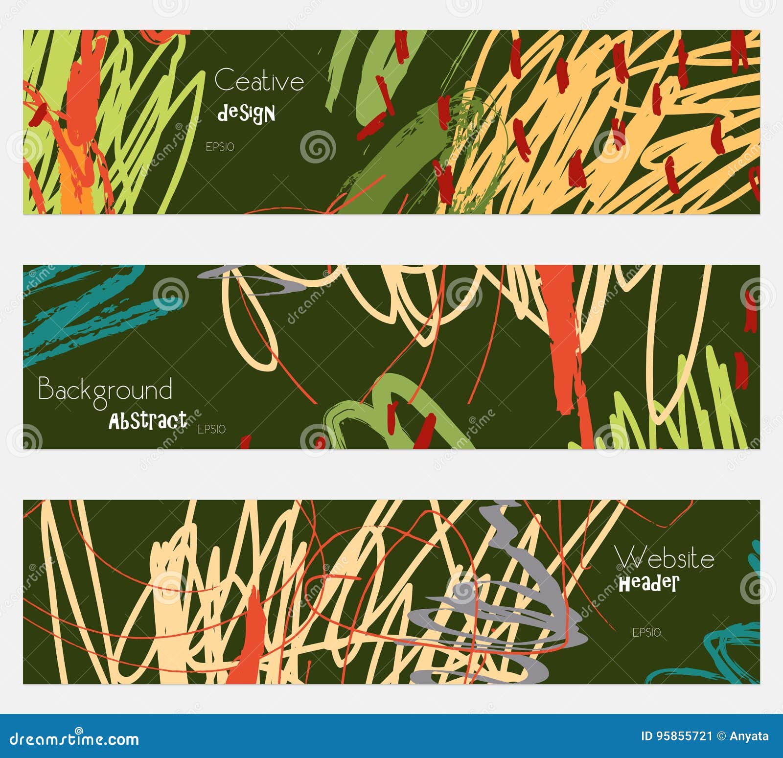 Scribbles Marks Doodles Dark Green Banner Set Stock Vector ...