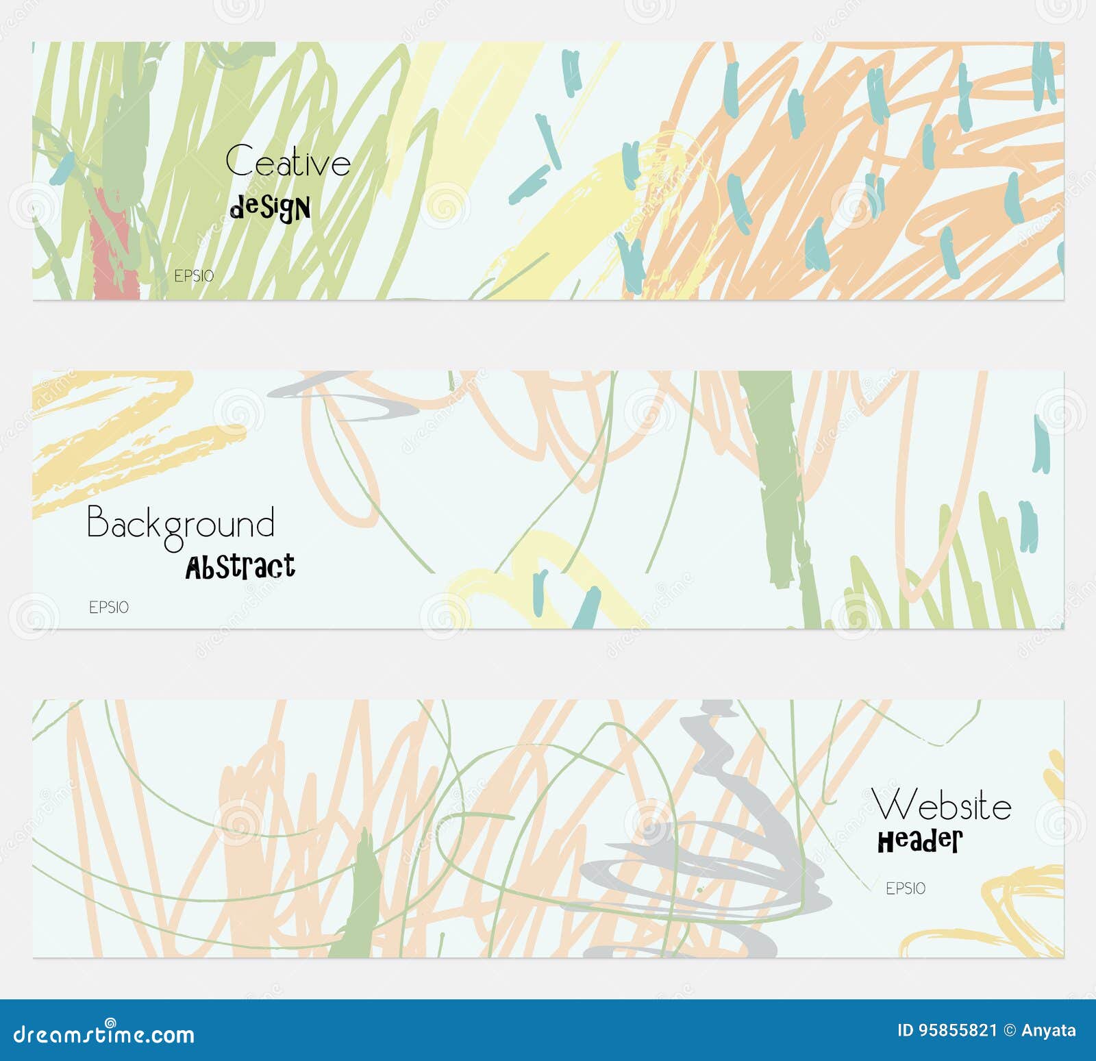 Scribbles Marks Doodles Light Blue Banner Set Stock Vector ...