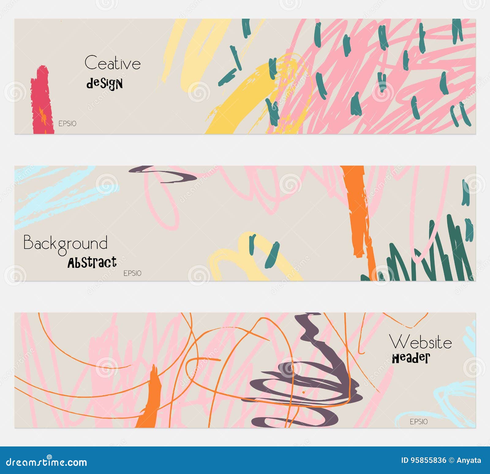 Scribbles Marks Doodles Pink Gray Banner Set Stock Vector ...