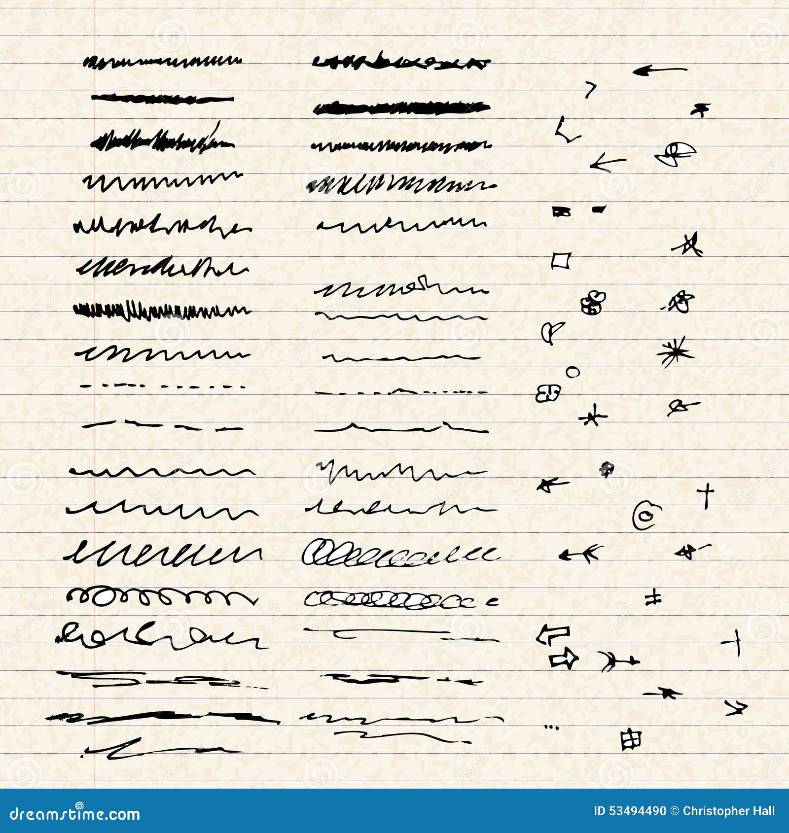 Scribbles On A Sheet Of Lined Paper Stock Vector - Image: 53494490