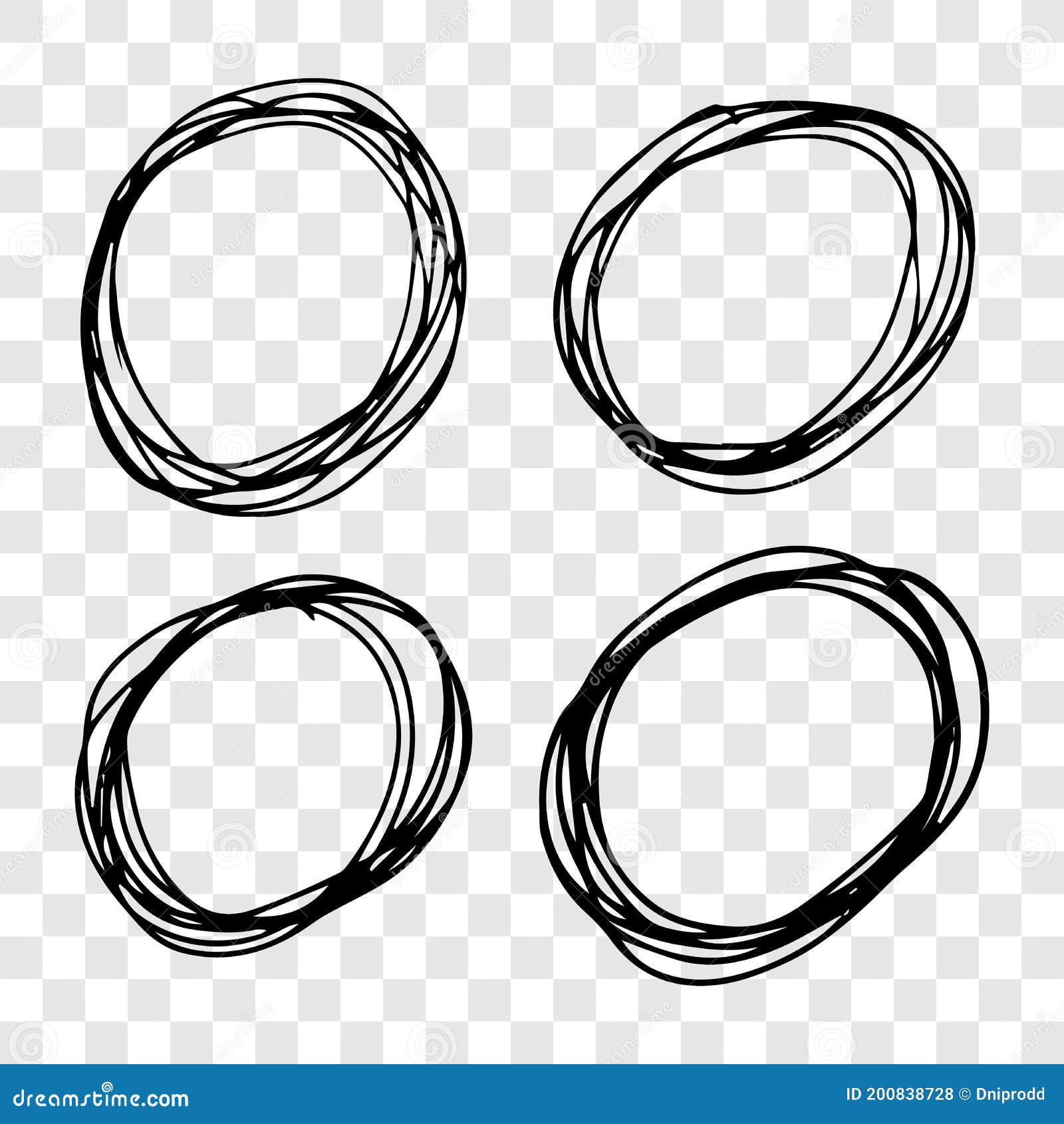 Hand Drawn Scribble Circles. Set of Four Black Doodle Round Circular ...