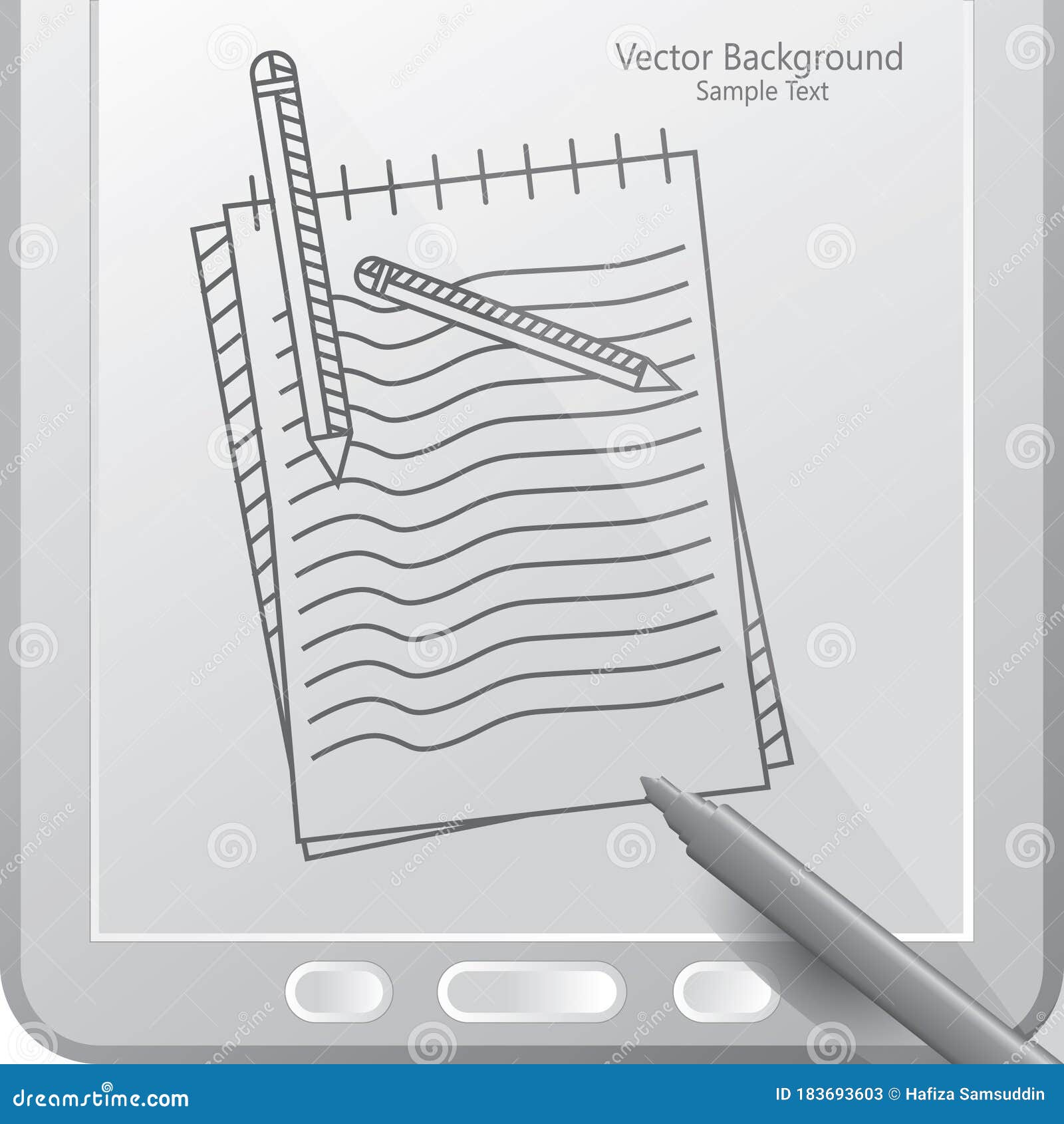 Scribbling Pad in a Tablet with Stylus. Vector Illustration Decorative ...