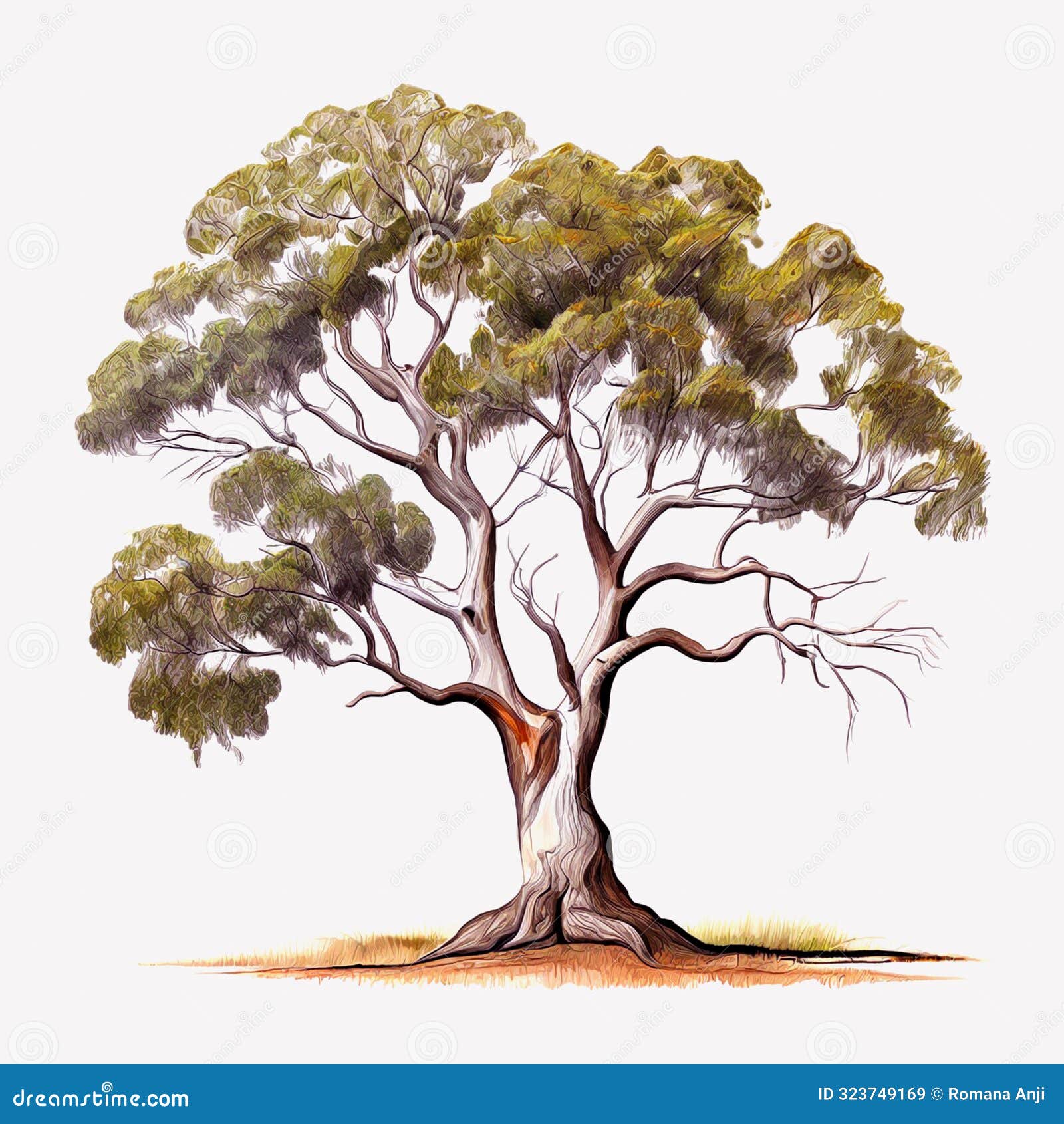 Scribbly Gum Tree Vector Drawing Model In Real Colour And White ...