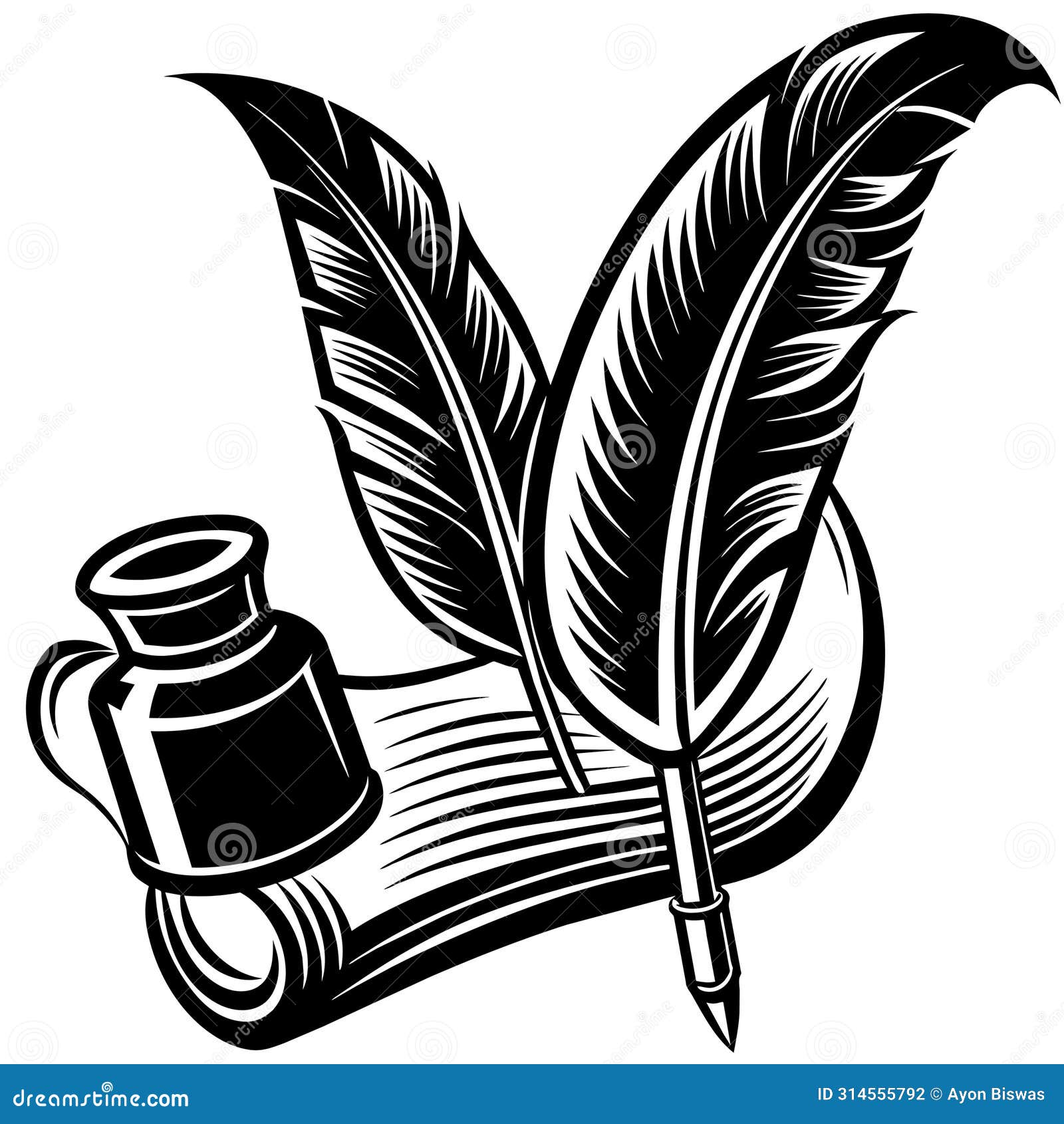 Scribe S Quill and Scroll Vector Illustration Stock Illustration ...