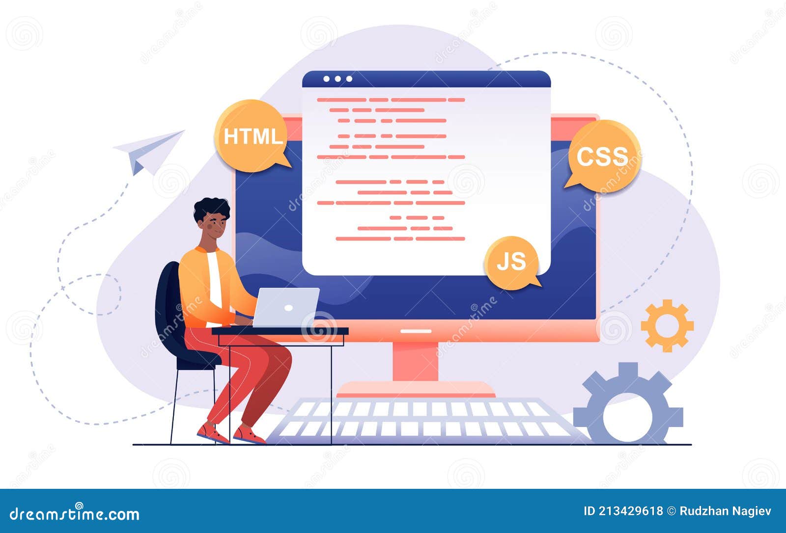 Script Coding In Php Python Javascript Stock Vector Illustration Of Work Character 213429618