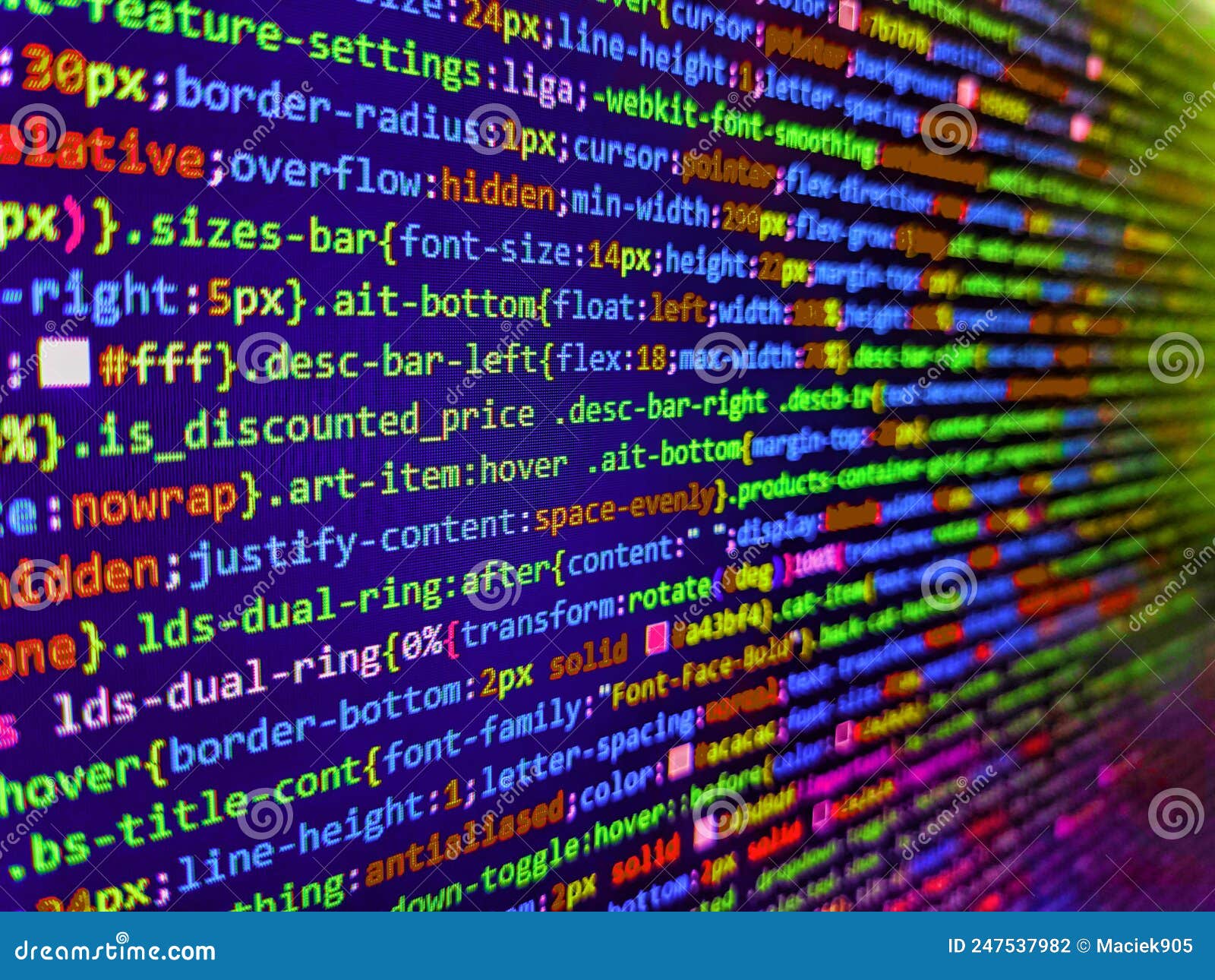 Script on Computer with Source Code. Close Up of Computer Web Page Code ...