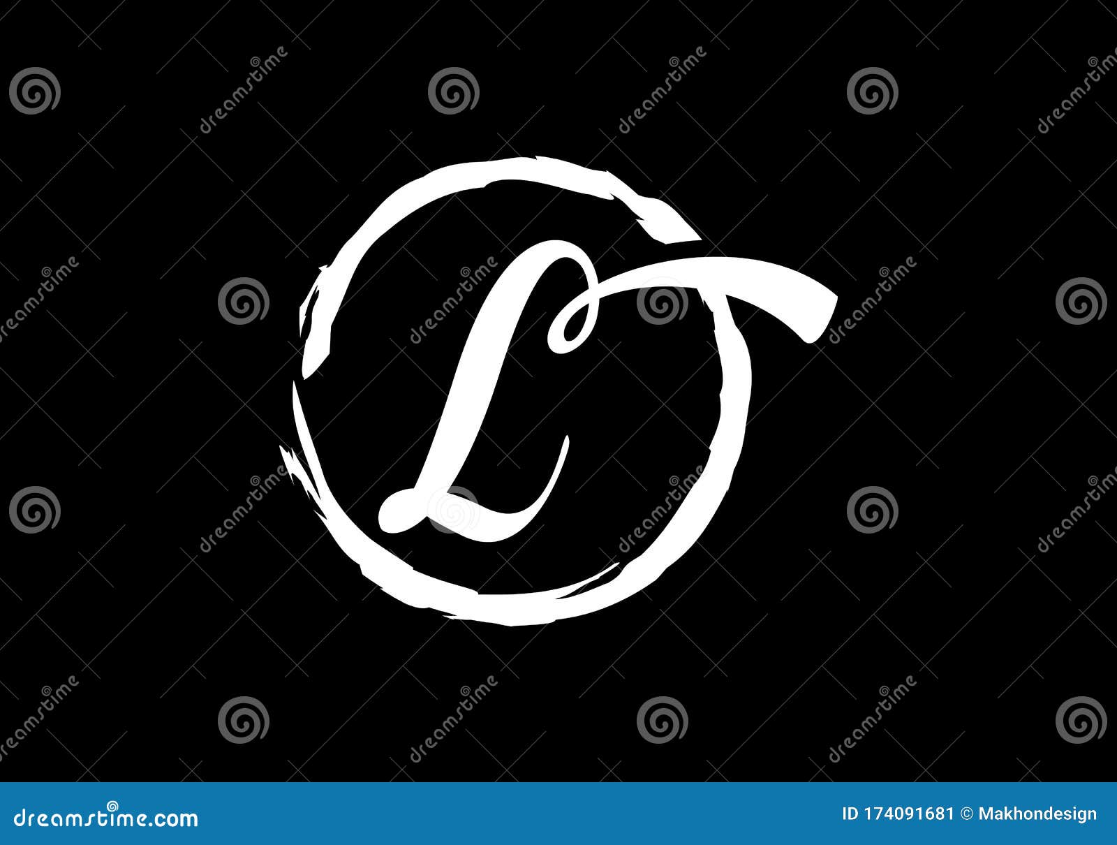 Script Letter L in a Brush Circle on Black Background, Monogram ...