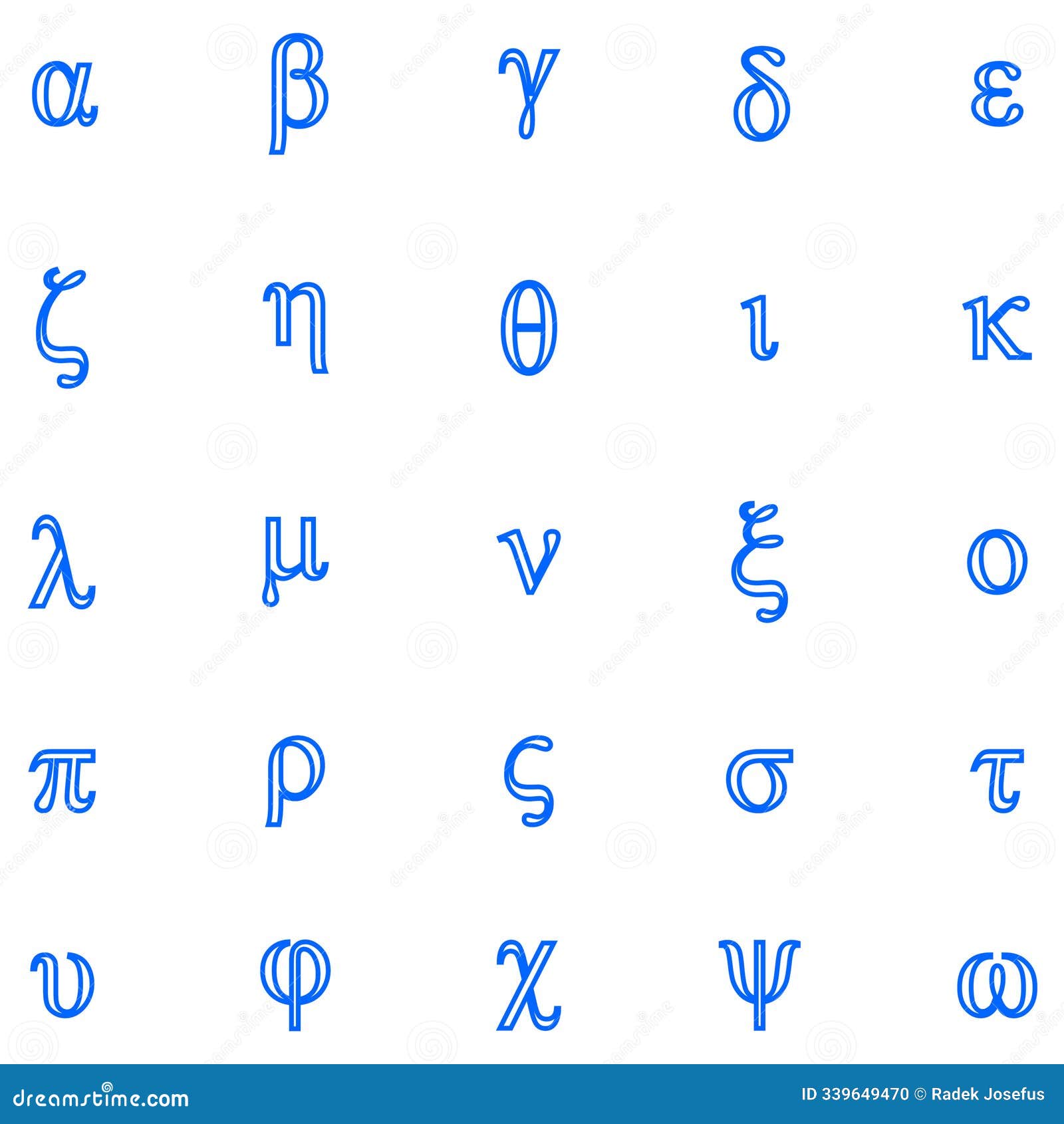 Script Letters of the Greek Alphabet in Blue and White Stock ...