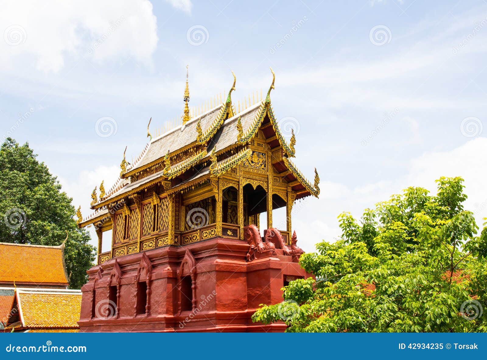 Scripture Hall in Thai Buddhist Temple Stock Image - Image of ...