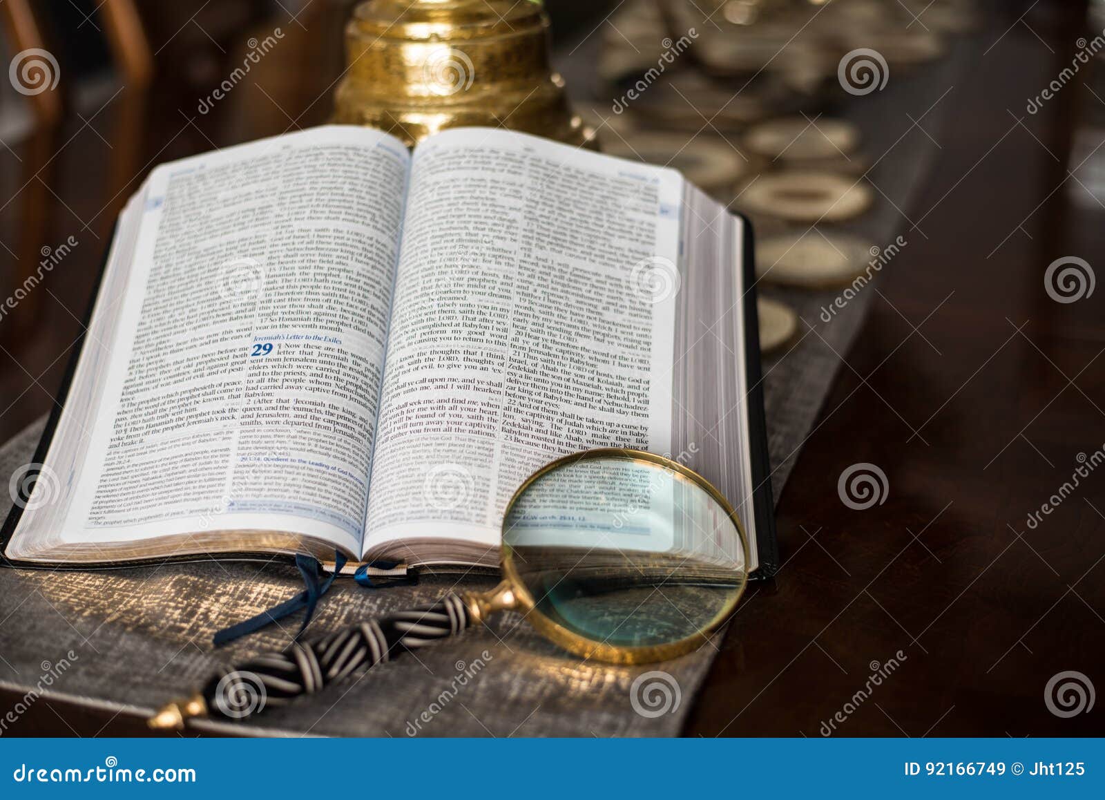 Scripture Reading with Magnify Glass Stock Image - Image of christ ...