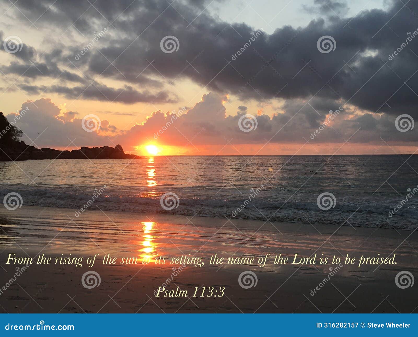 Scripture Verse, Sunsetting on the Beach Stock Image - Image of ...