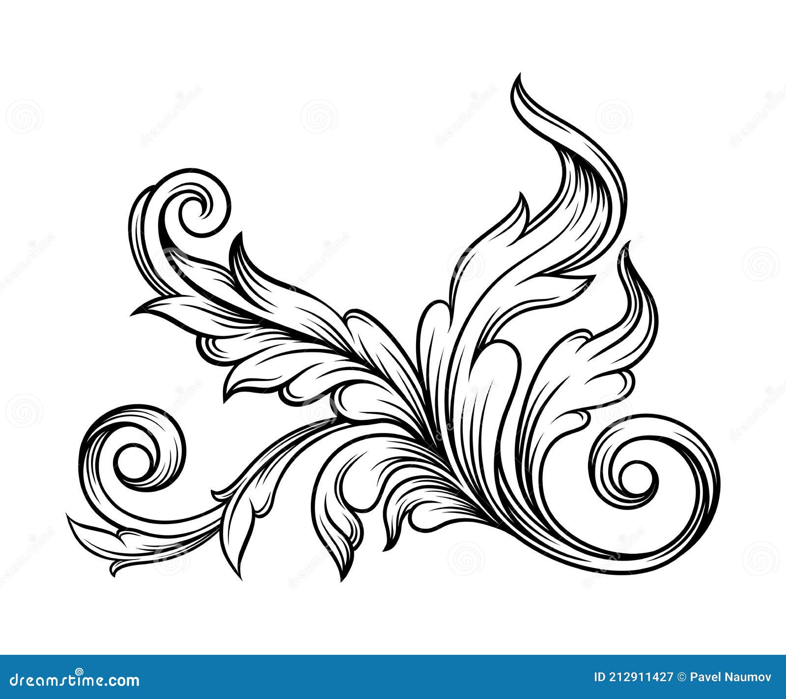 Scroll As Baroque Element with Arabesque and Flourish Motif Vector ...
