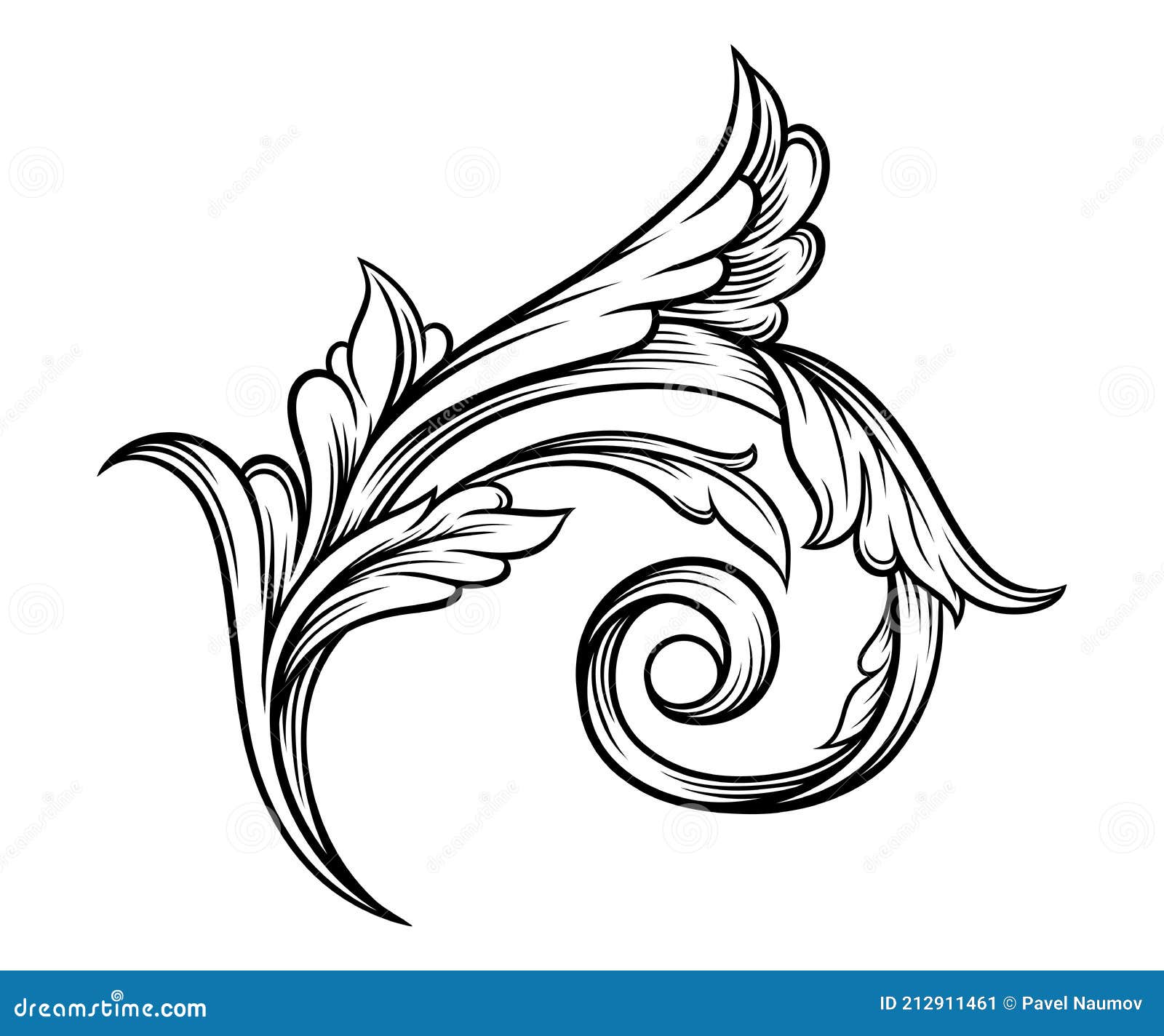 Scroll As Baroque Element with Arabesque and Flourish Motif Vector ...