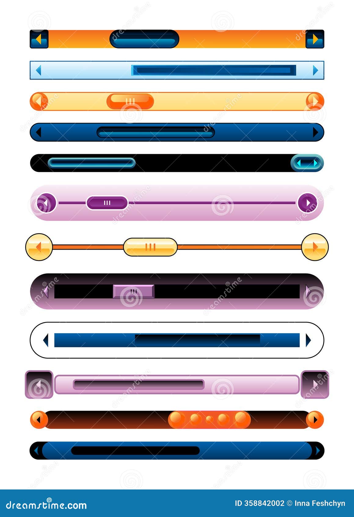 Scroll Bars Slider Set. UI Horizontal Sliders Set. Multicolor Modern UI ...