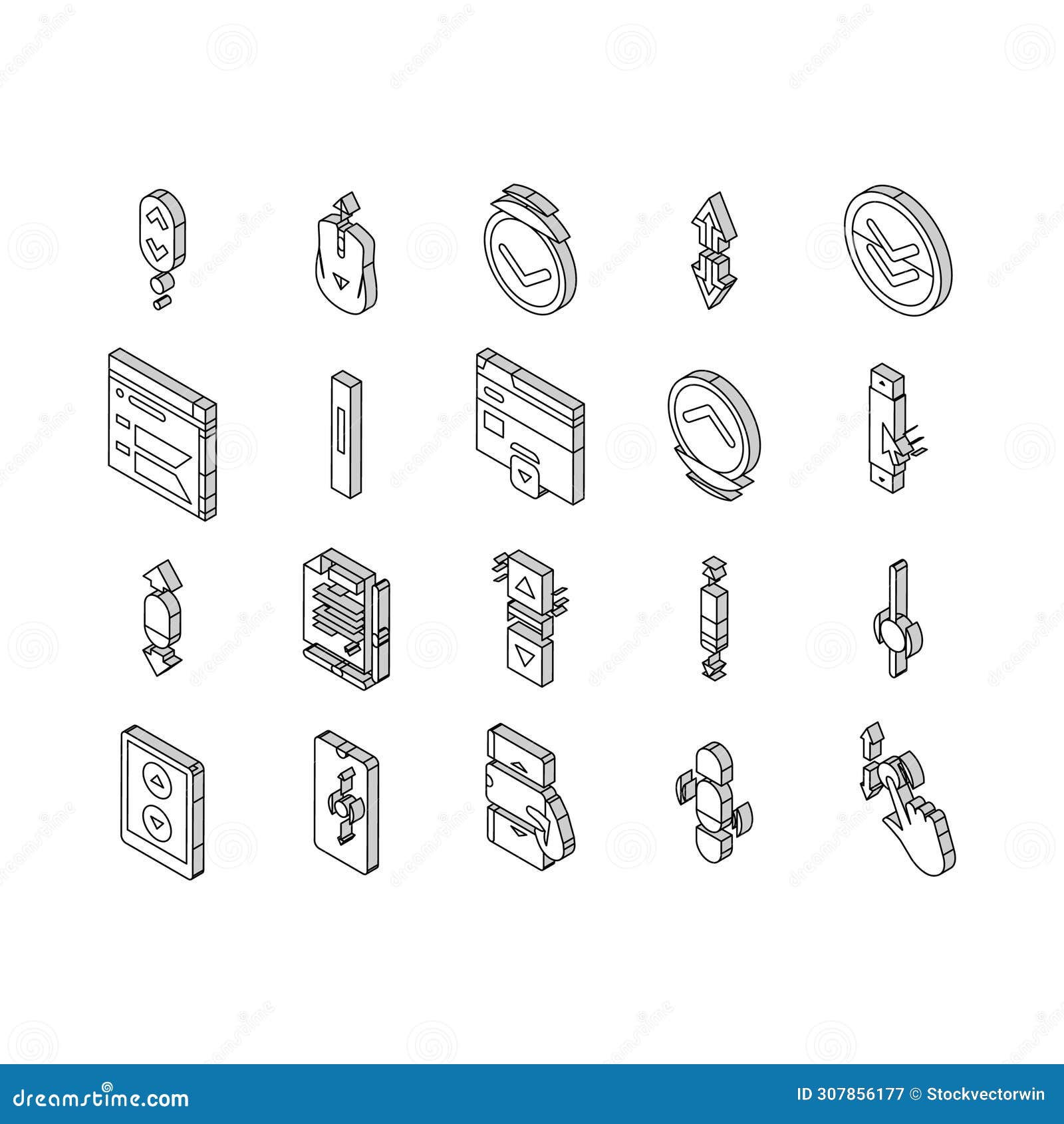 Scroll Computer Mouse Cursor Isometric Icons Set Vector Stock Vector