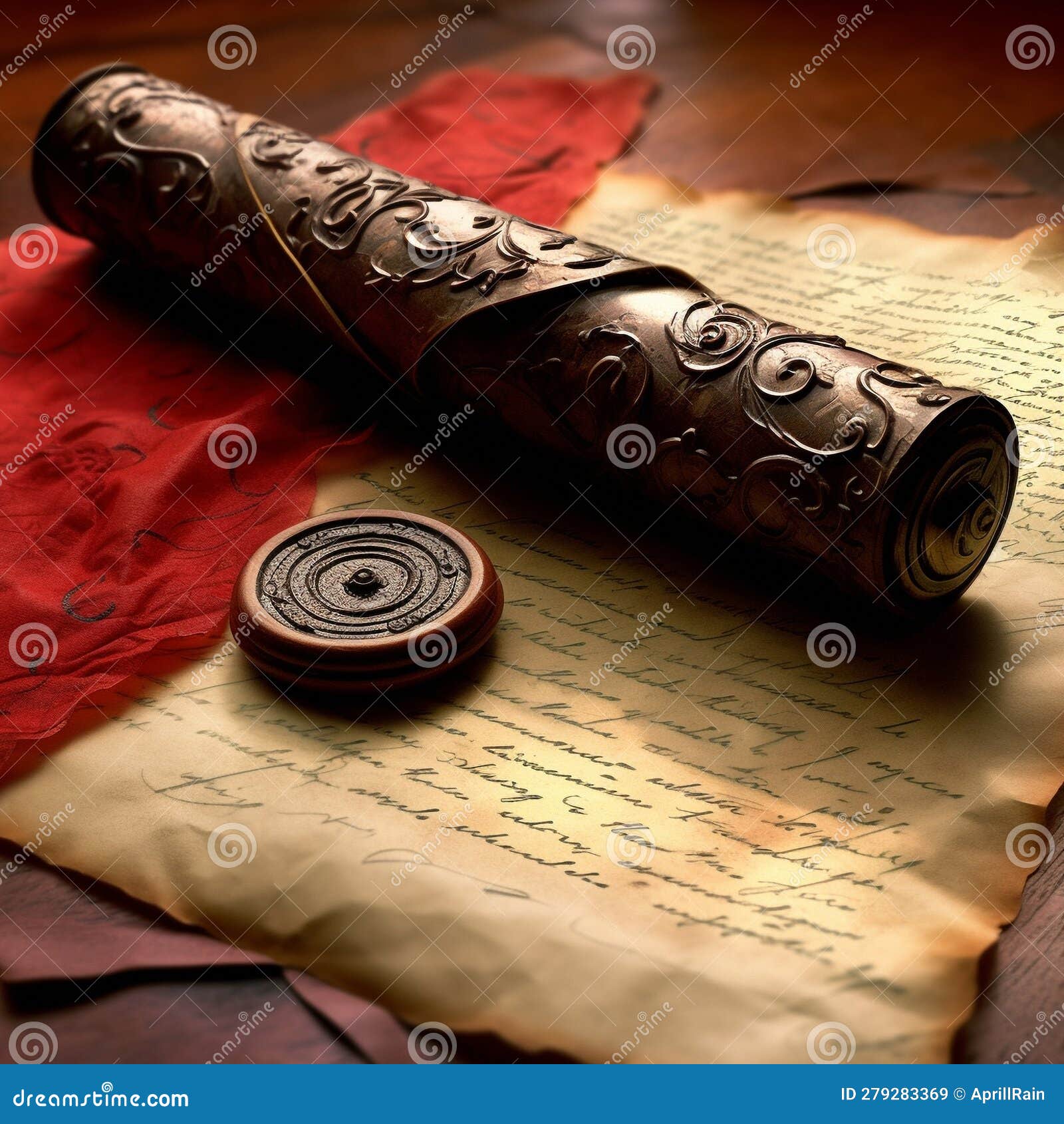 A Scroll with a Contract and a Wax Seal Stock Illustration ...
