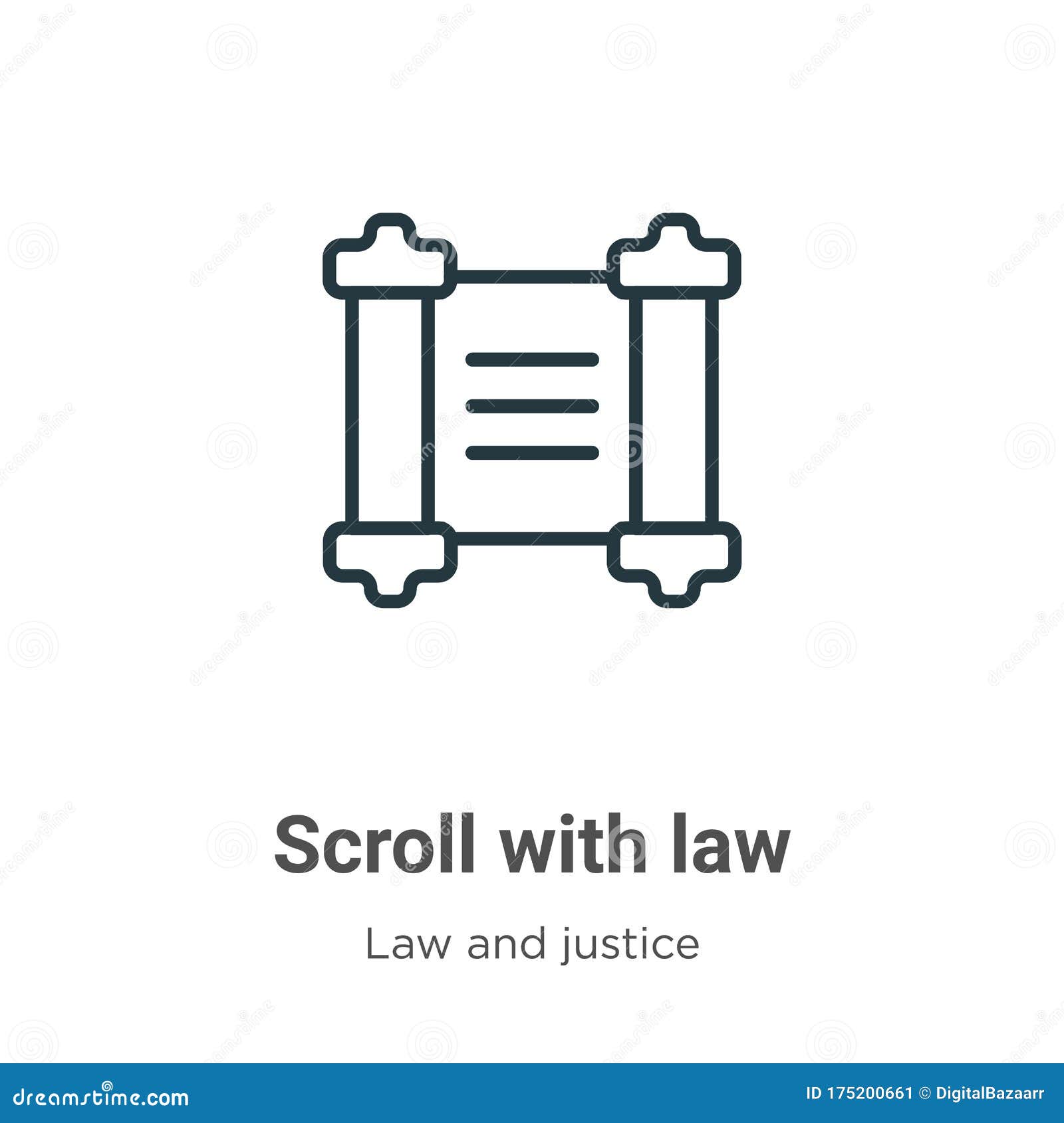 Scroll with Law Outline Vector Icon. Thin Line Black Scroll with Law ...