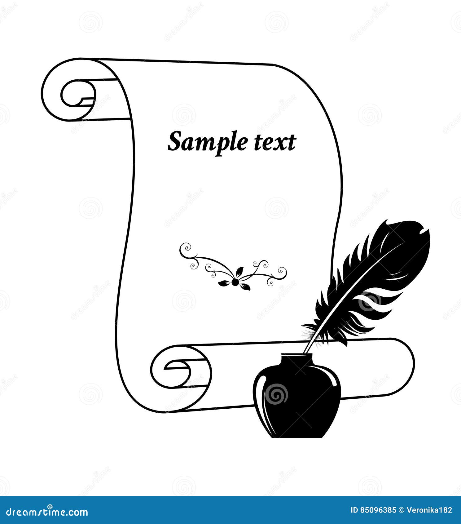 Scroll paper and feather. stock vector. Illustration of scroll - 85096385