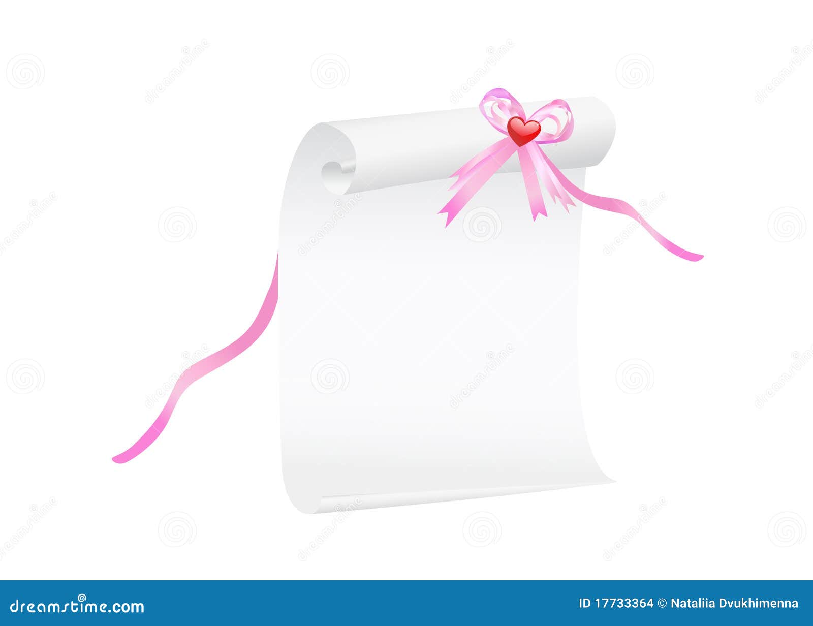 Scroll of Paper with a Pink Ribbon and Heart Stock Vector ...