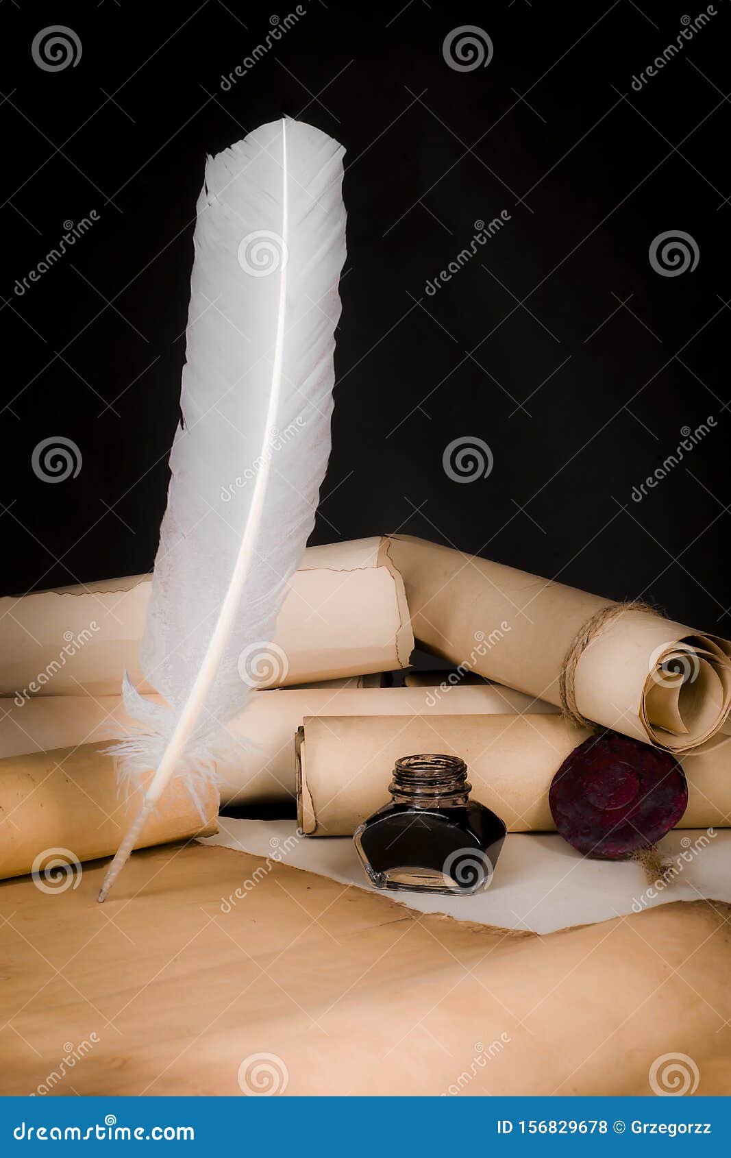 Scroll of Papyrus, and a Pen and Inkwell Stock Photo - Image of papyrus ...