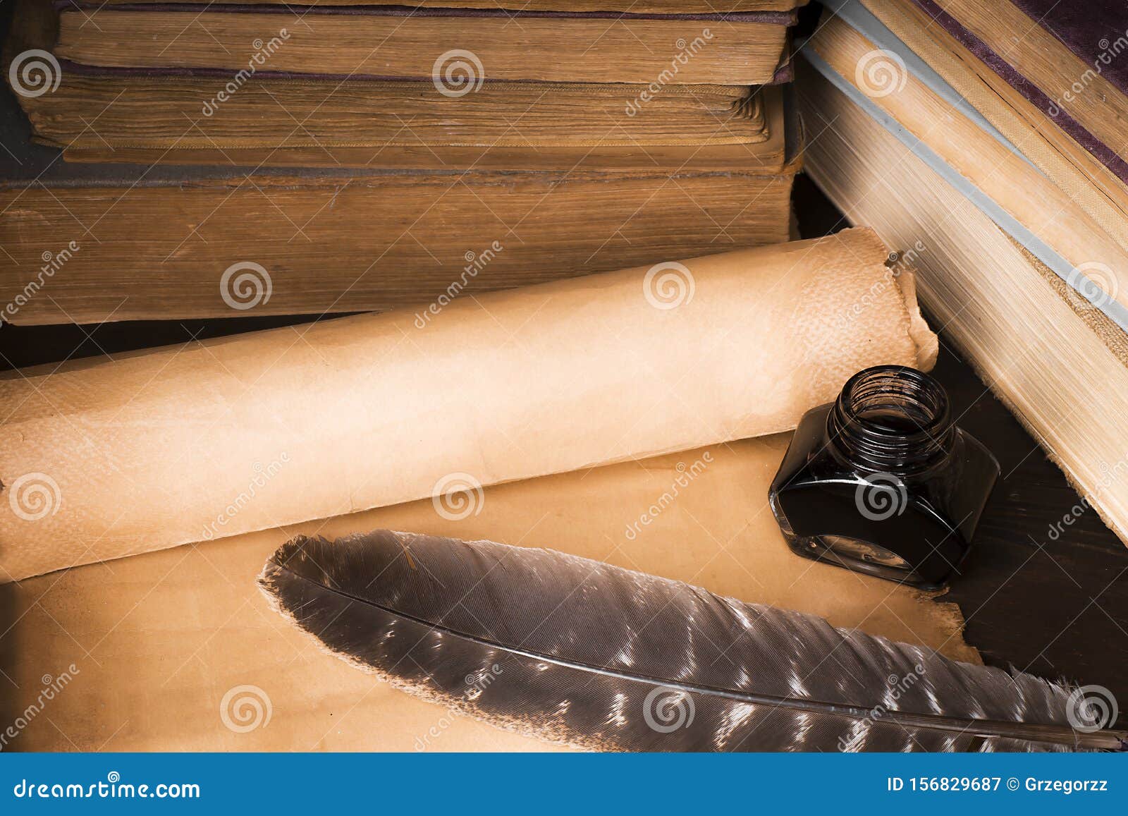 Scroll of Papyrus, and a Pen and Inkwell Stock Image - Image of stylish ...