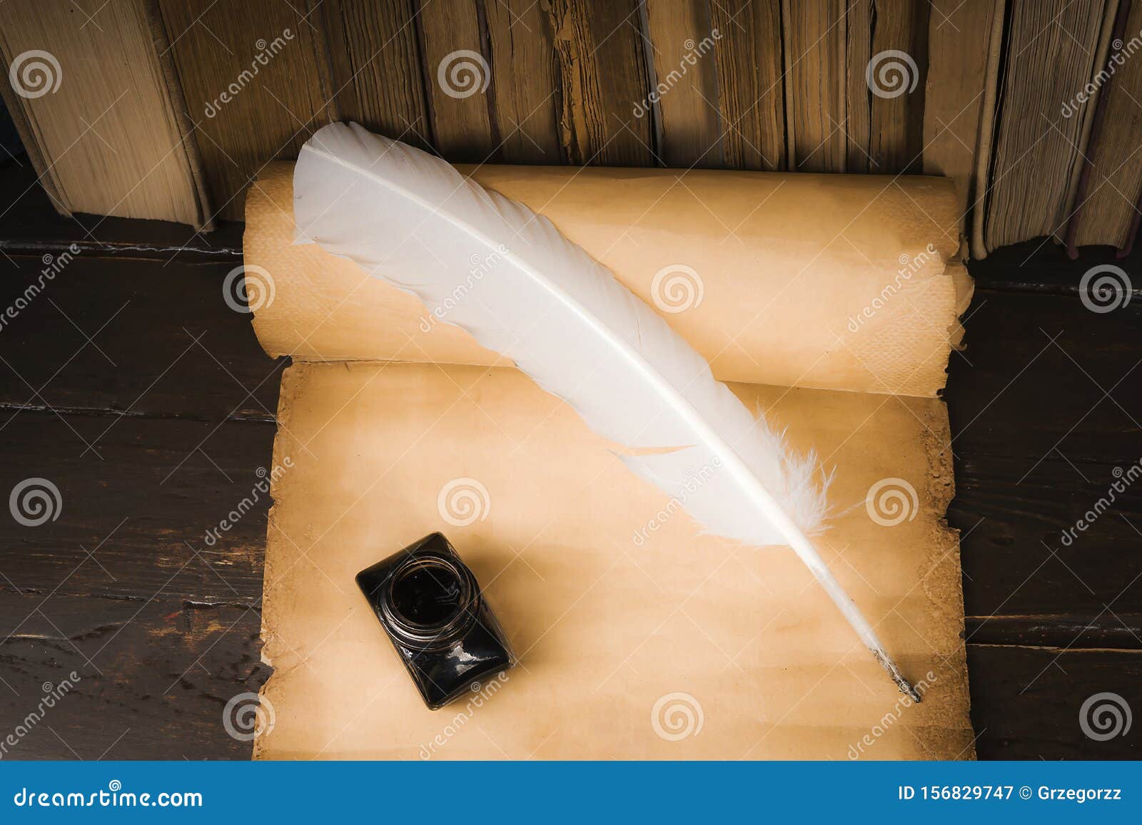 Scroll of Papyrus, and a Pen and Inkwell Stock Image - Image of copy ...