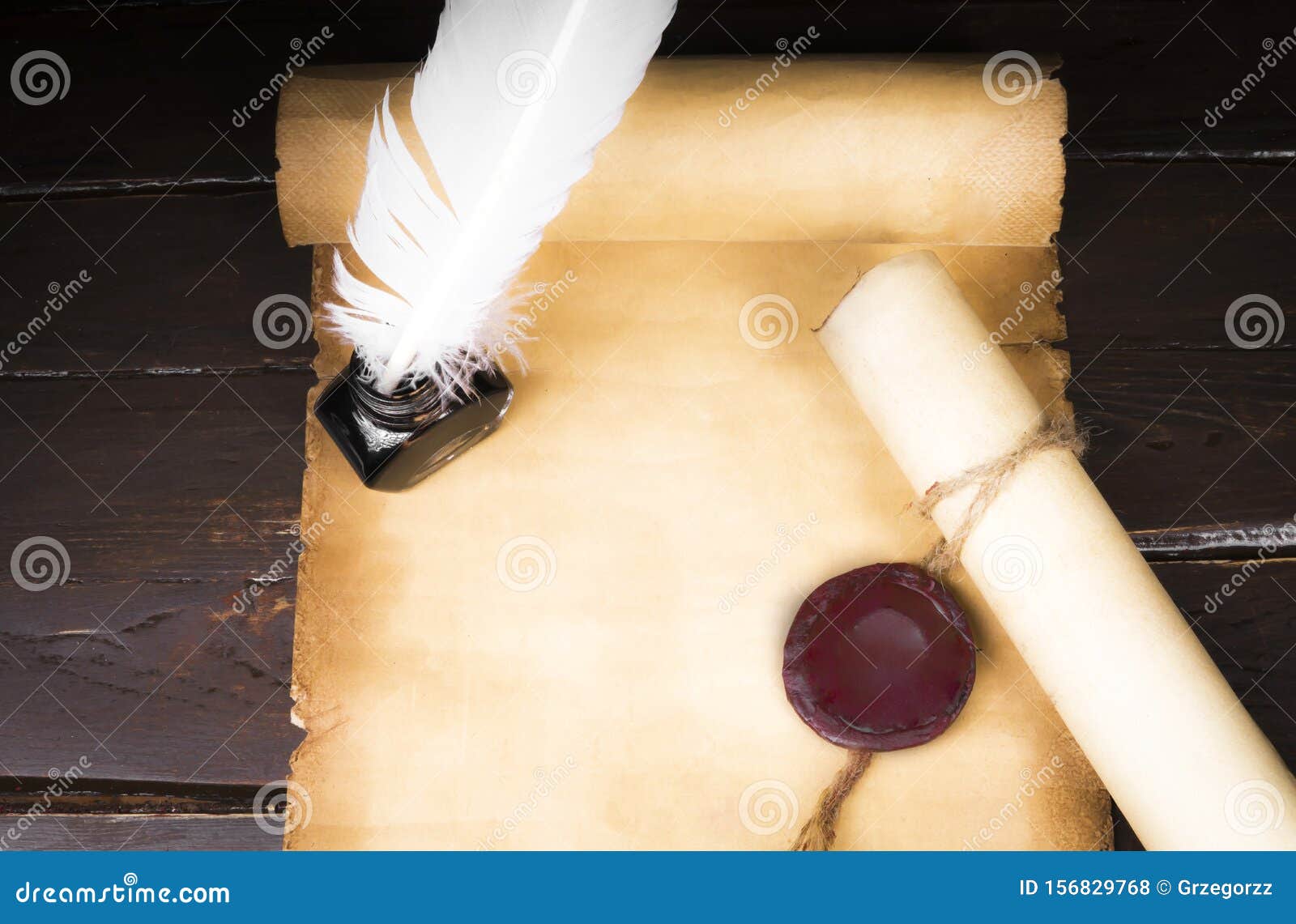 Scroll of Papyrus, and a Pen and Inkwell Stock Photo - Image of ...