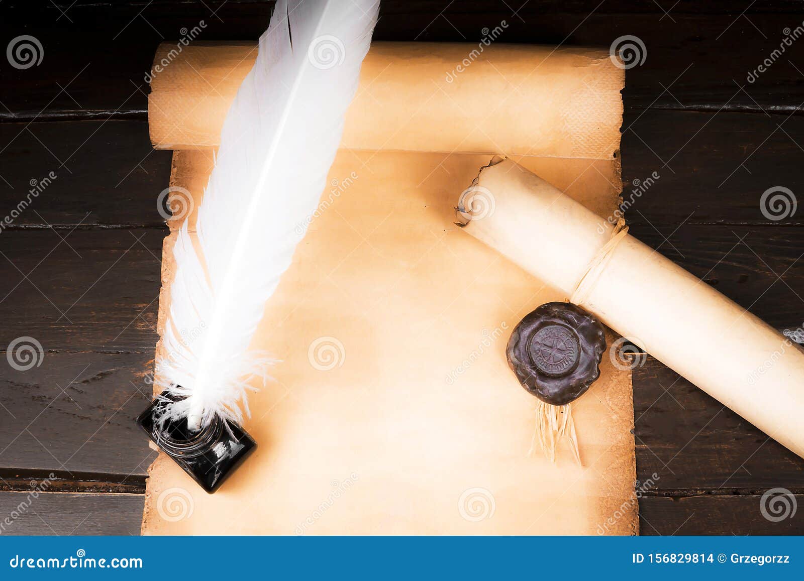 Scroll of Papyrus, and a Pen and Inkwell Stock Photo - Image of copy ...