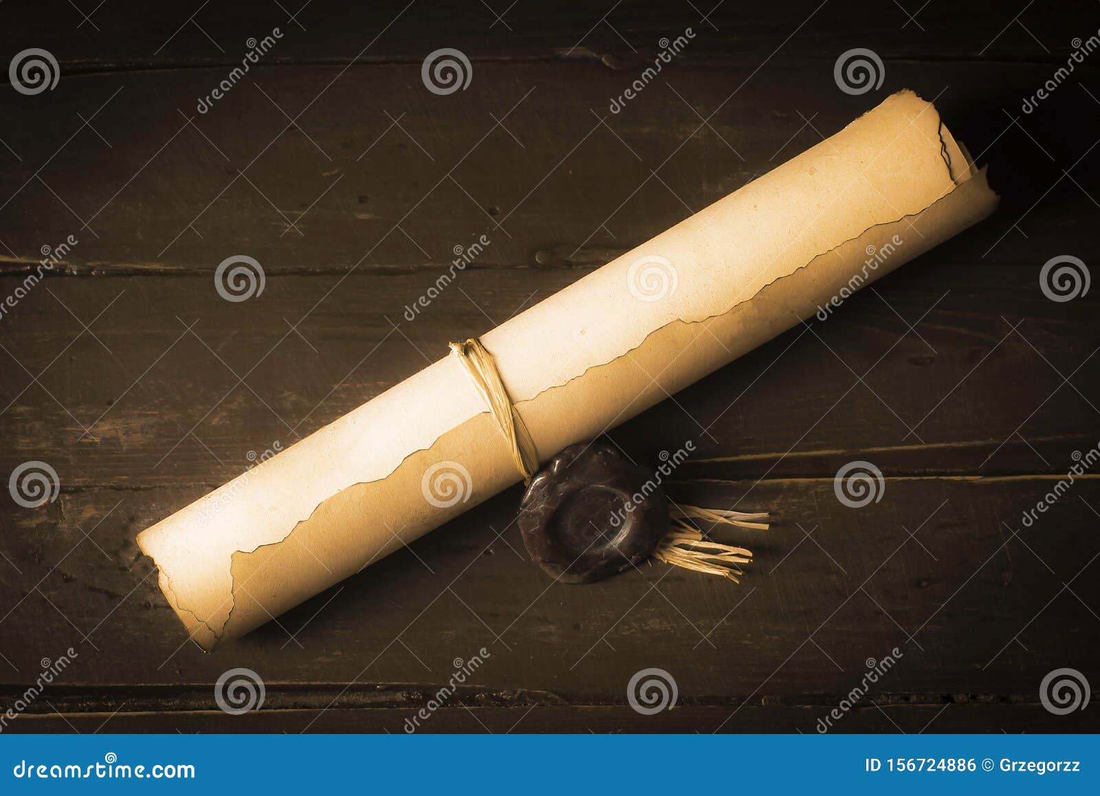 Scroll of Parchment with a Seal on Old Boards Stock Photo - Image of ...