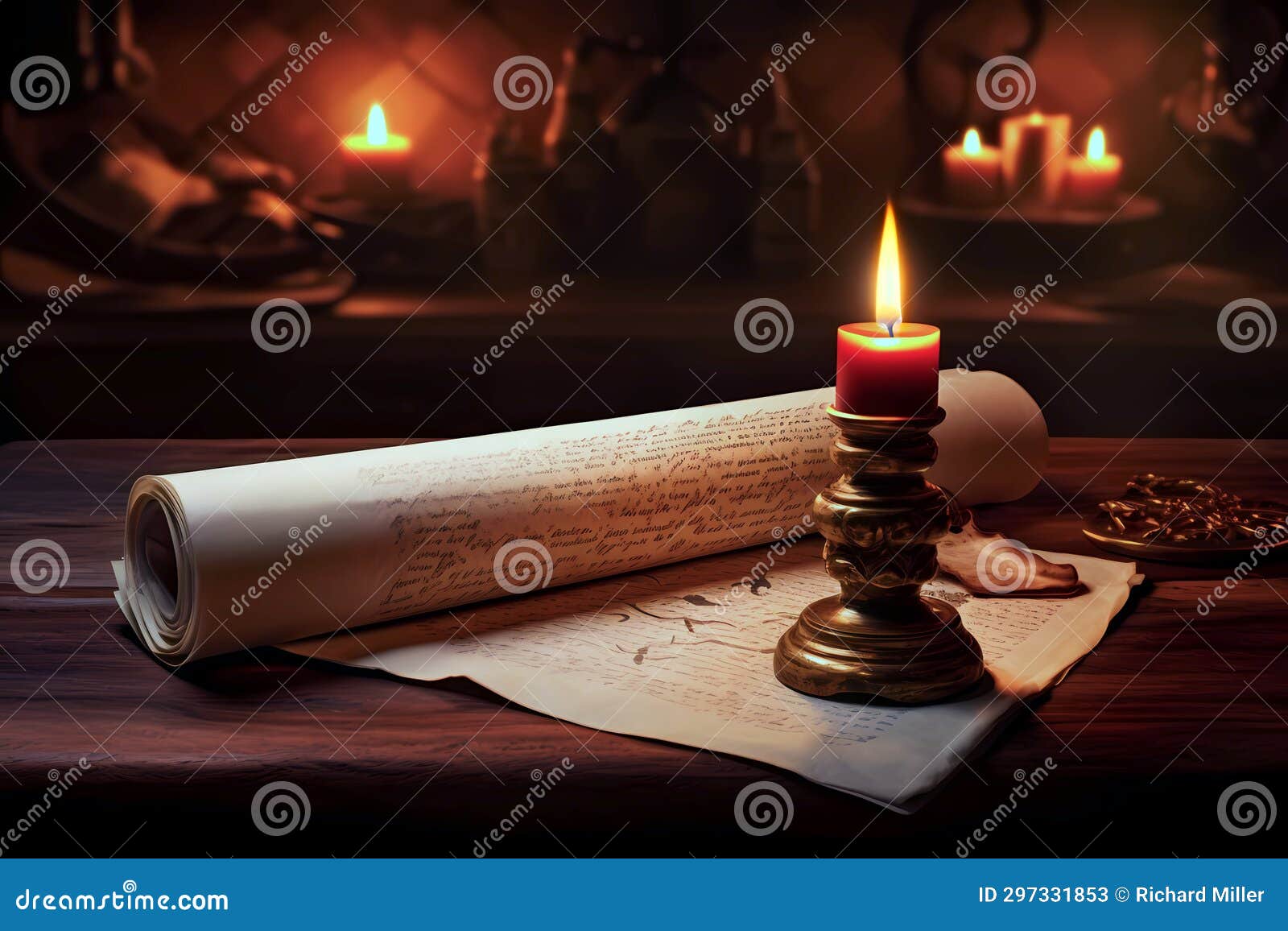 Scroll Partly Opened in Candlelit Room Stock Illustration ...