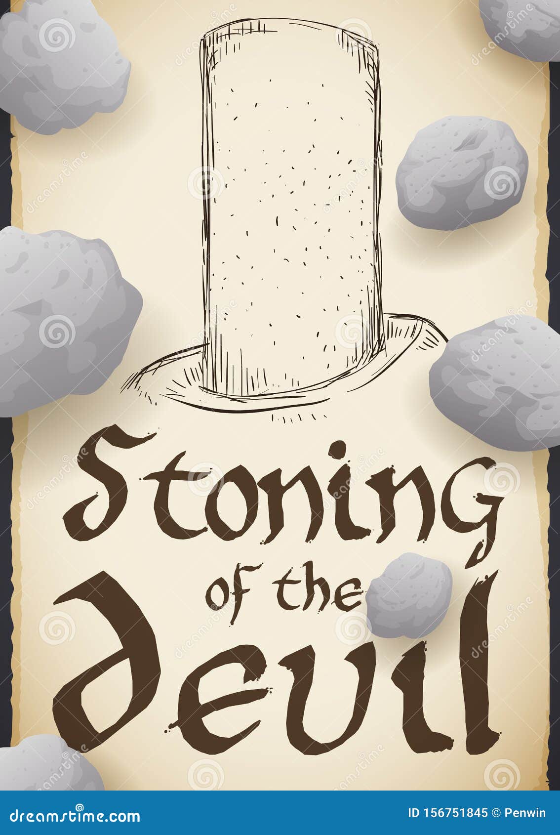 Sacred Pillar in Scroll for Stoning of the Devil Ritual, Vector ...