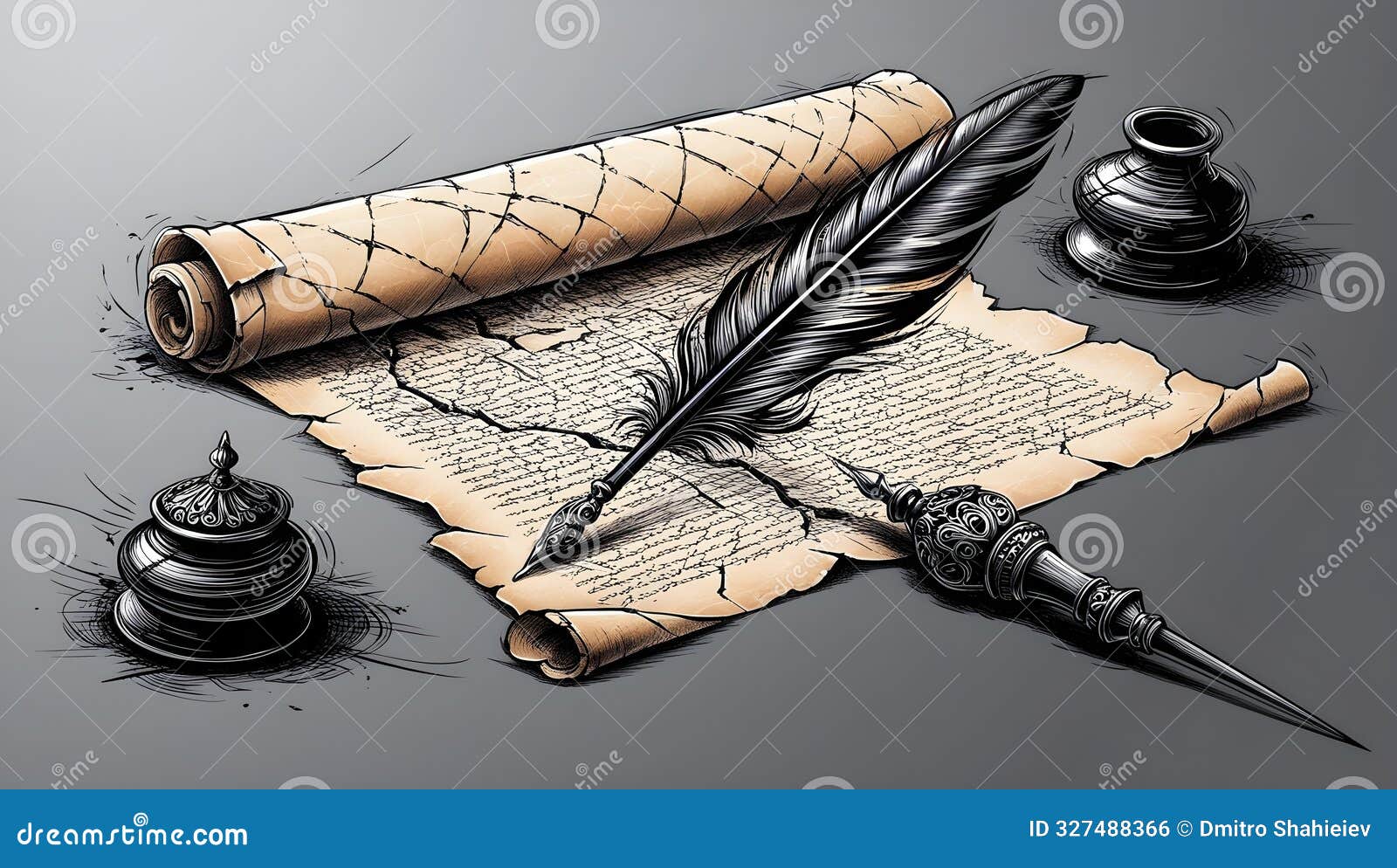 Scroll and Quill and Inkwell Stock Illustration - Illustration of quill ...