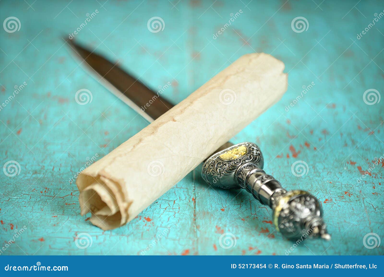 Scroll and Roman Sword stock photo. Image of sword, yellow - 52173454